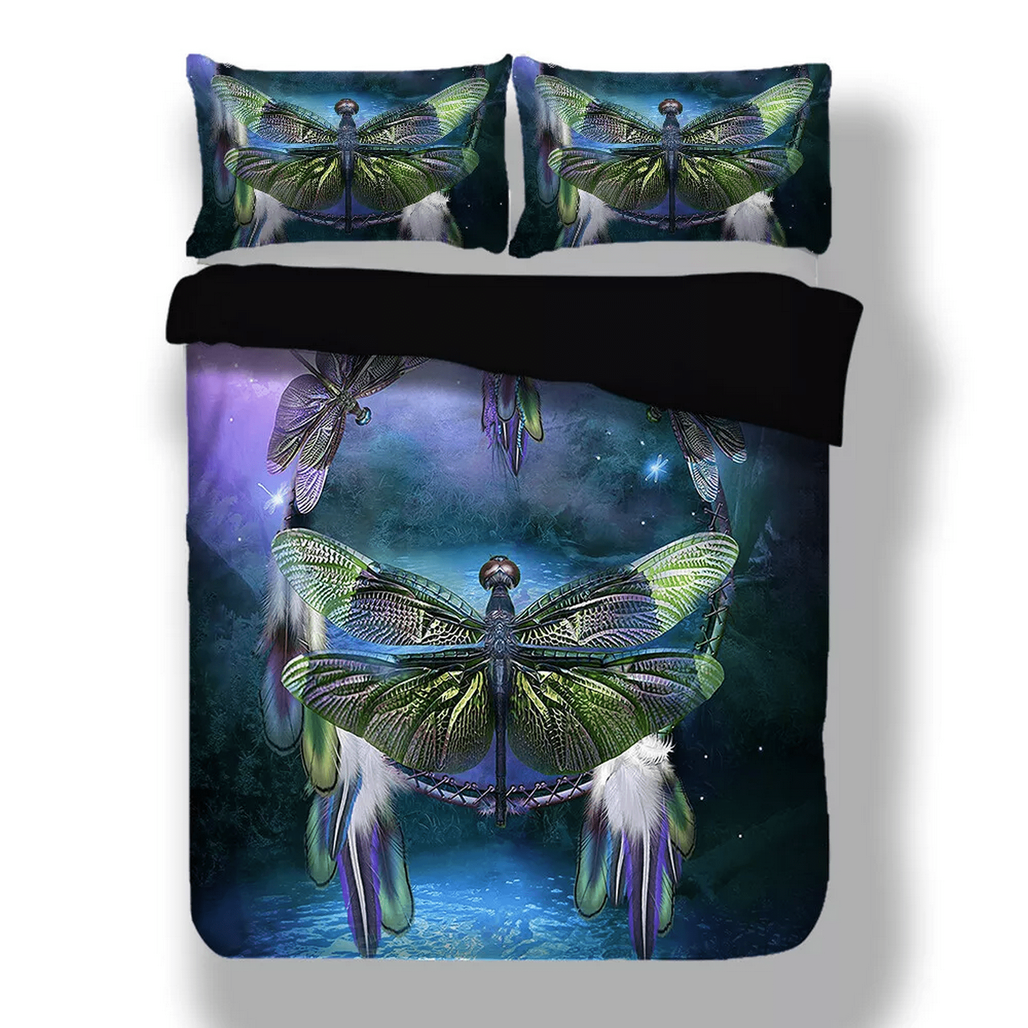 Elegant Dragonfly Pattern Quilt Duvet Cover Set Single Bed Bedding with ...