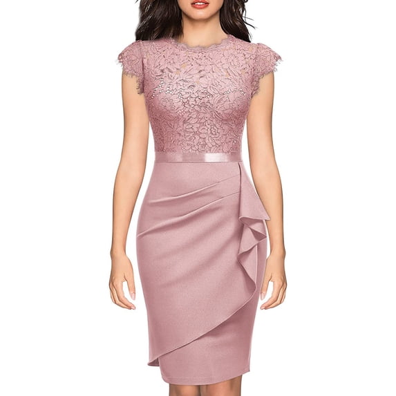 Elegant Dresses for Women Wedding Guest Womens Floral Lace Ruffle ...
