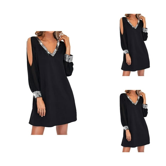 Elegant Dresses for Women Holiday Dress Women Shiny Mesh Stitching ...