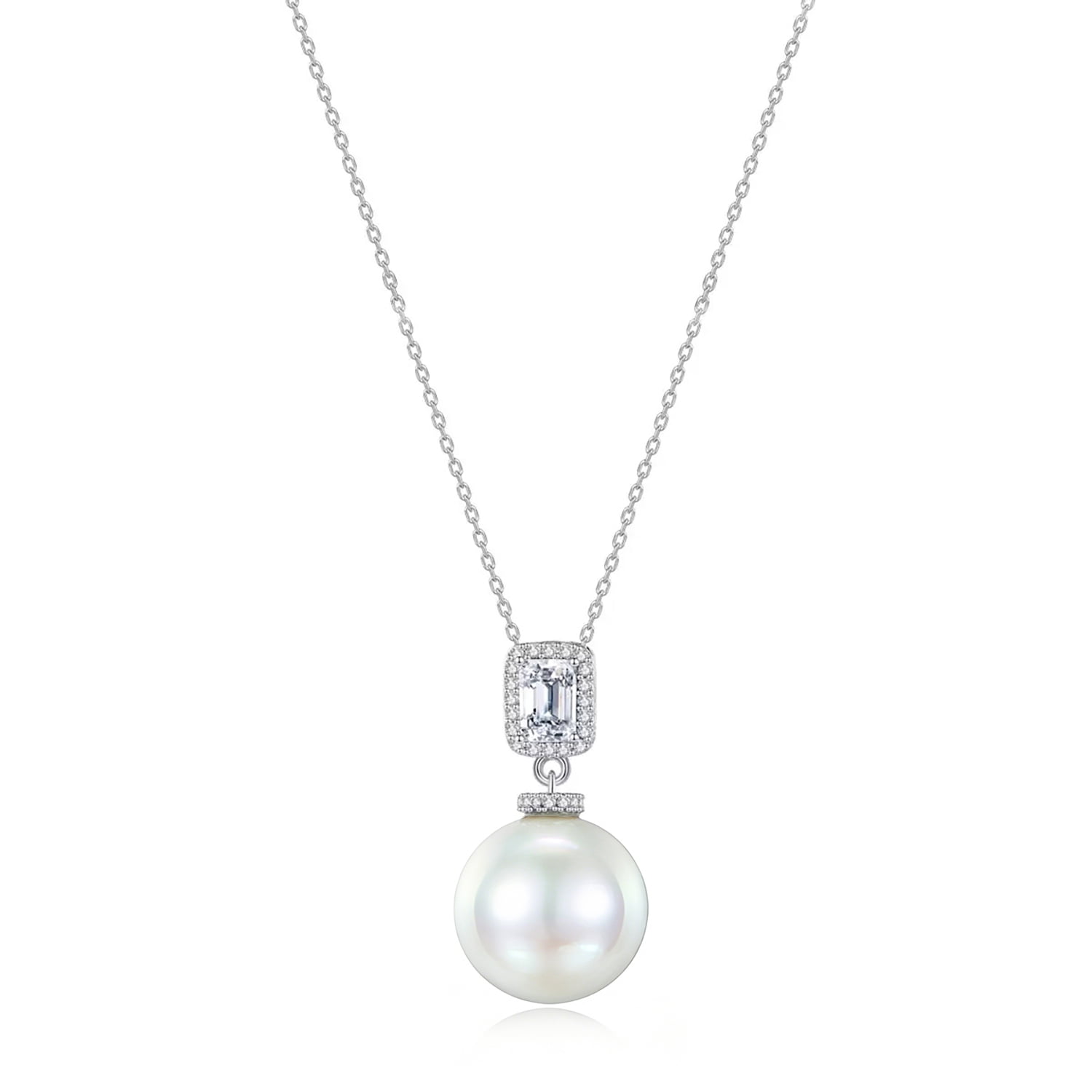 Sonnen Drop Pendant Pearl Necklace with 18k White Gold Plated,15.7
