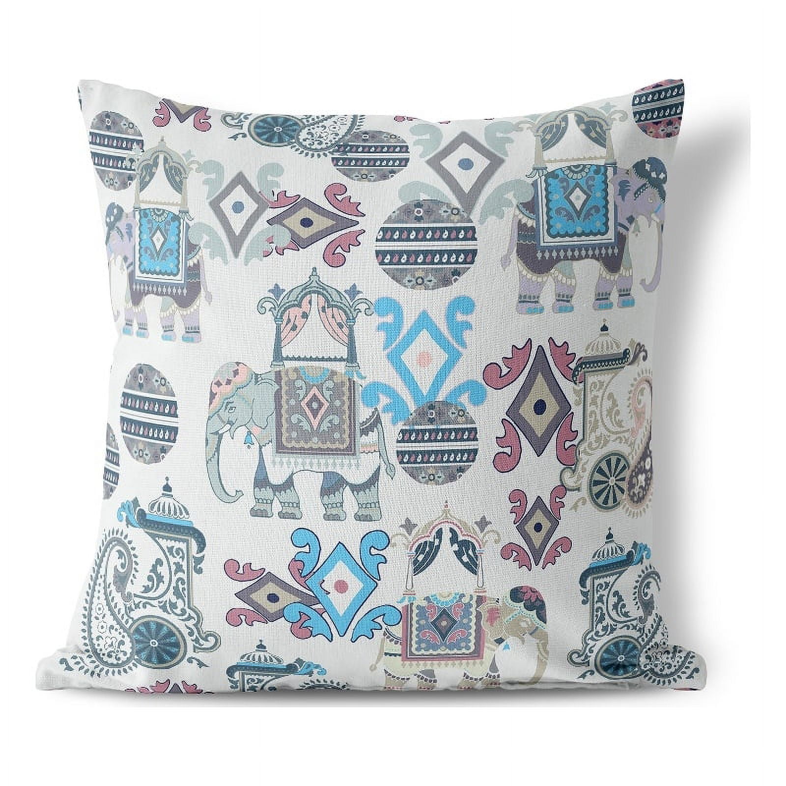 Elegant Elephant Paisley Indoor/Outdoor Pillow with Removable Cover in ...