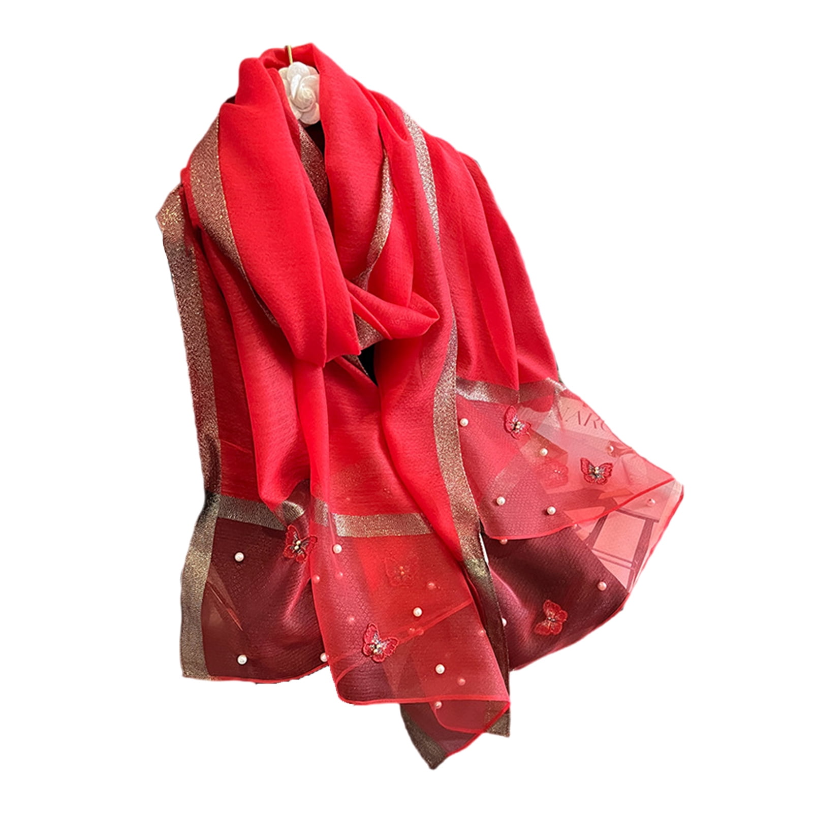 Elegant Embroidered Butterfly Silk Scarf For Women Lightweight ...