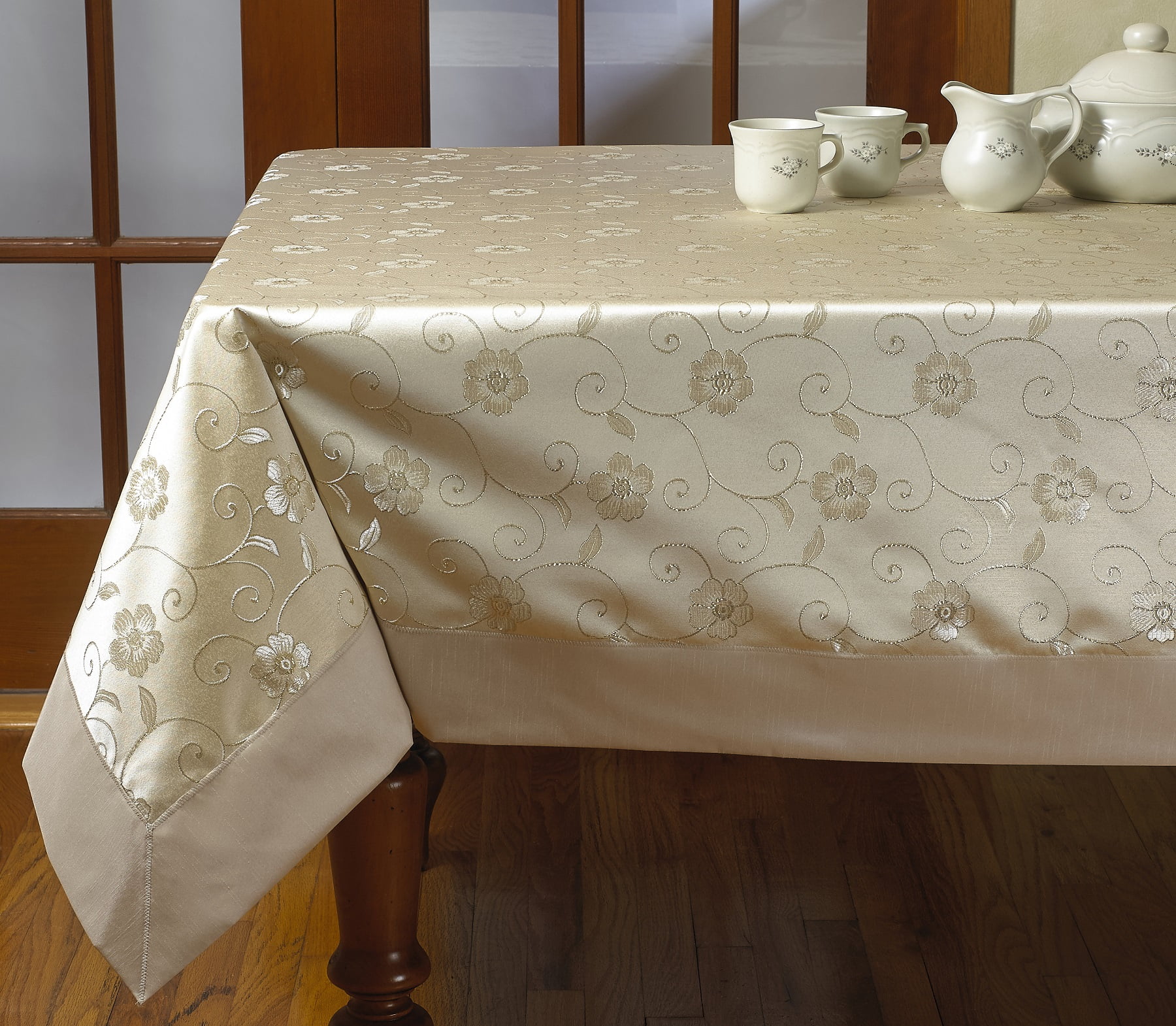 Elegant Embroidered Flower Design Tablecloths - 70" x 105" - In Gold ...