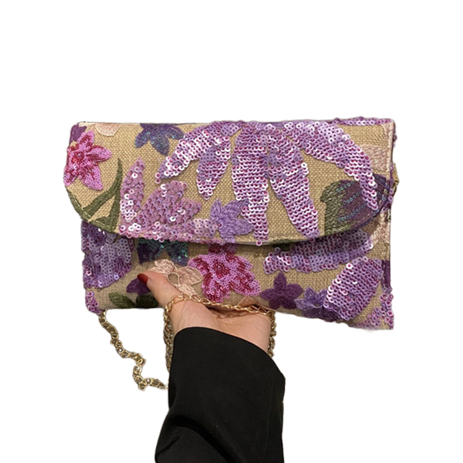 Elegant Embroidered Sequins Evening Clutches Bag Lightweight Straw ...