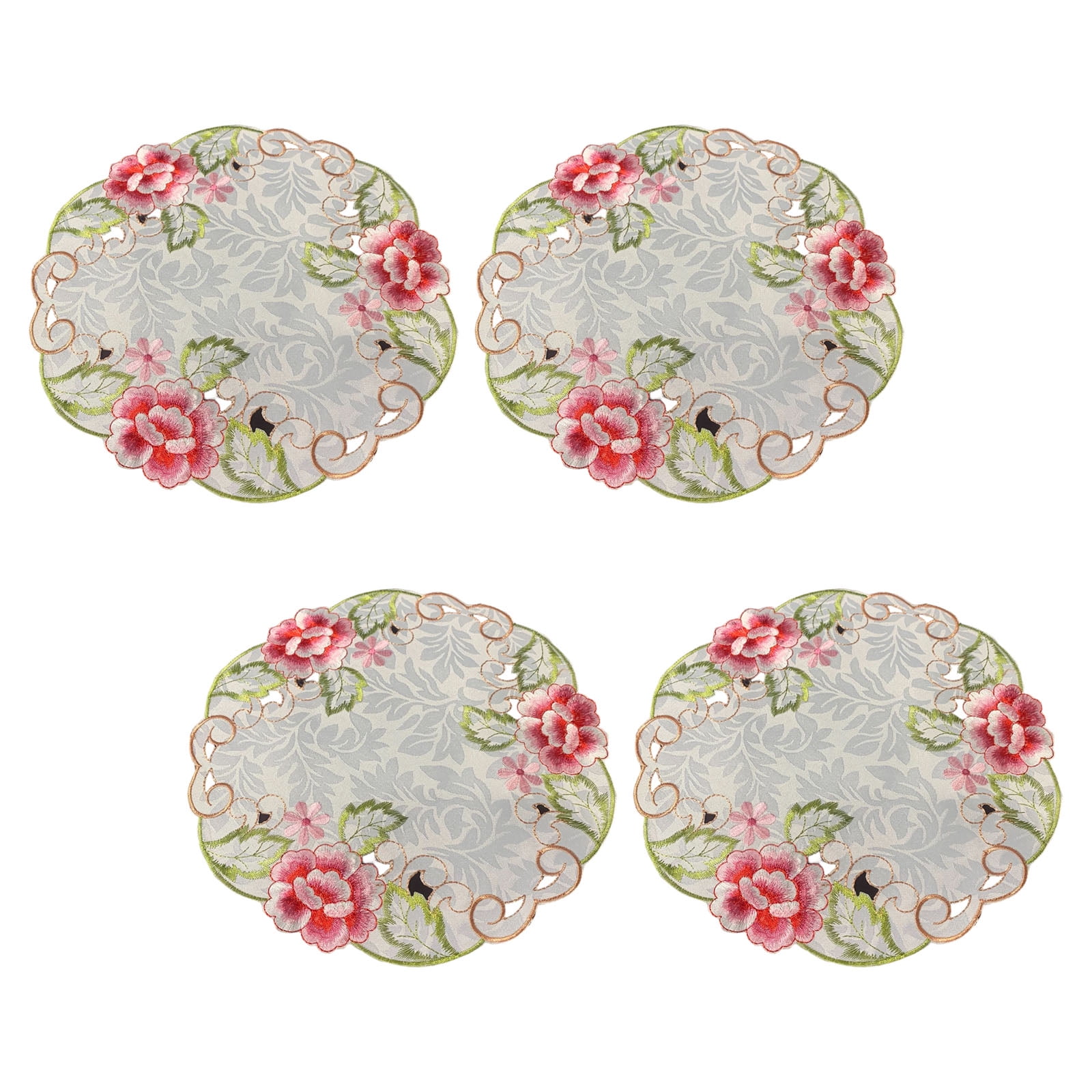 Elegant Embroidery Table Mats 4-Piece 30cm Round Heat Insulating Cup ...