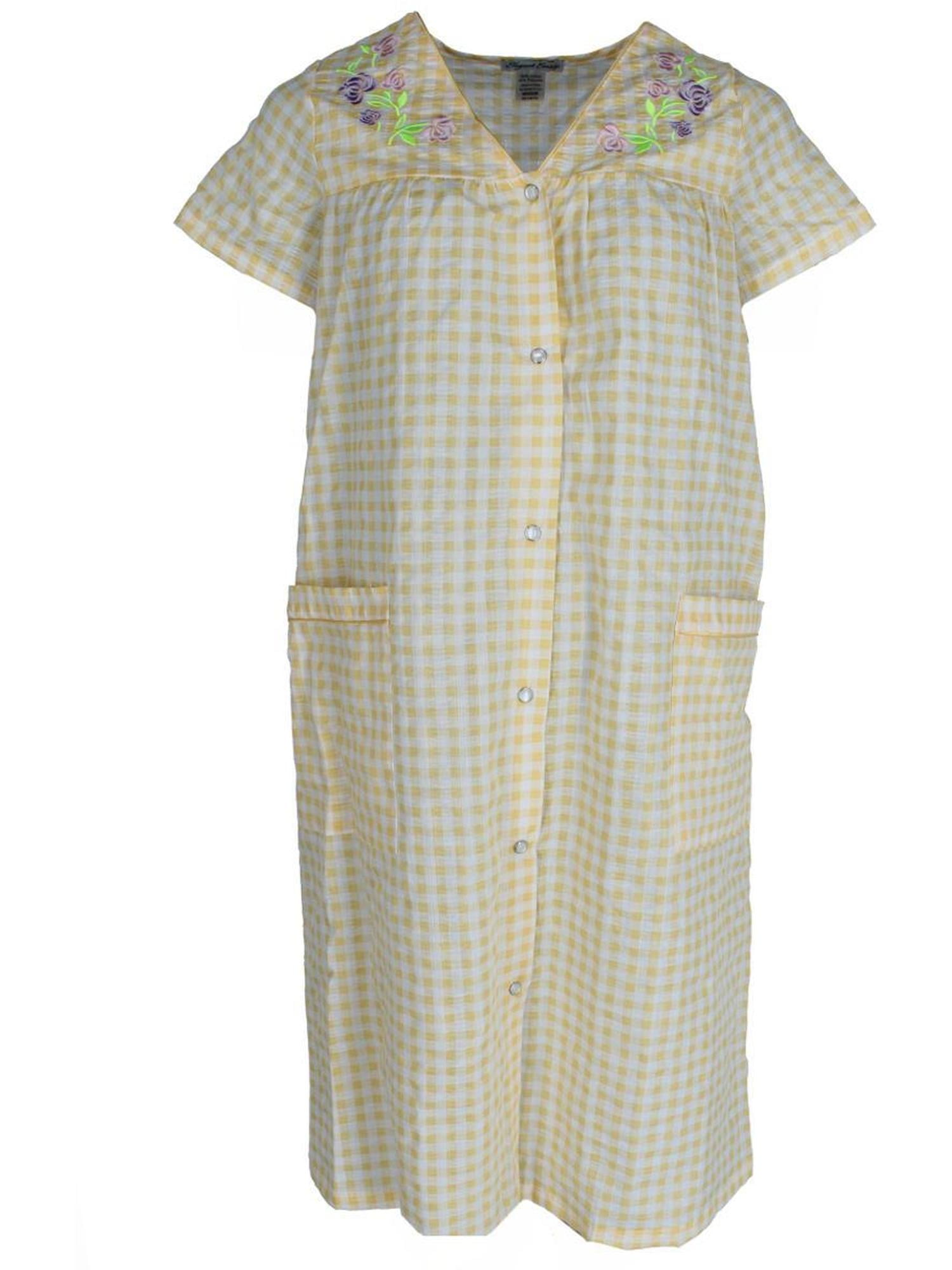 Elegant Emily Gingham Button Down Duster with Floral Detailing (Women ...