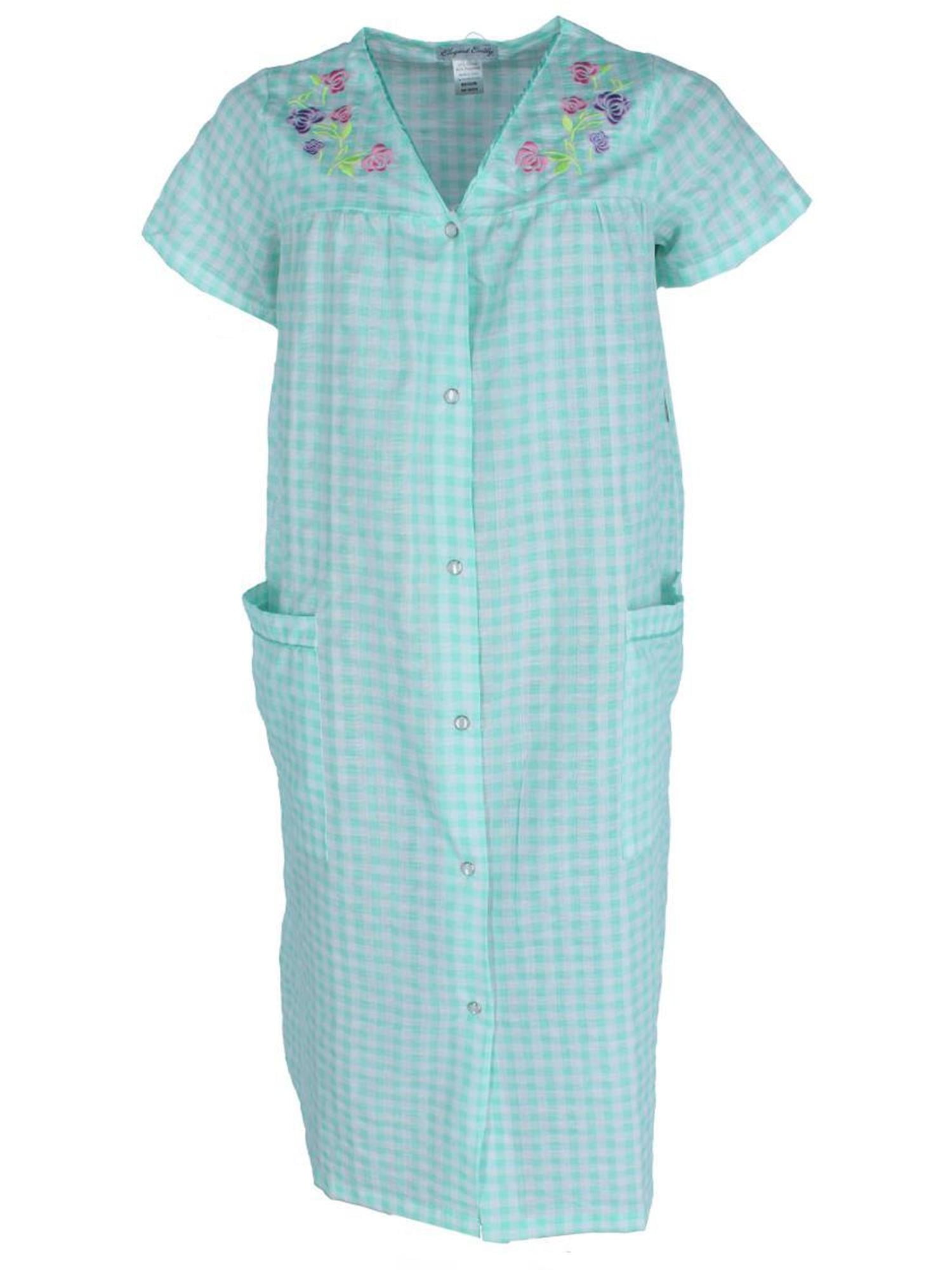 Elegant Emily Gingham Button Down Duster with Floral Detailing (Women ...