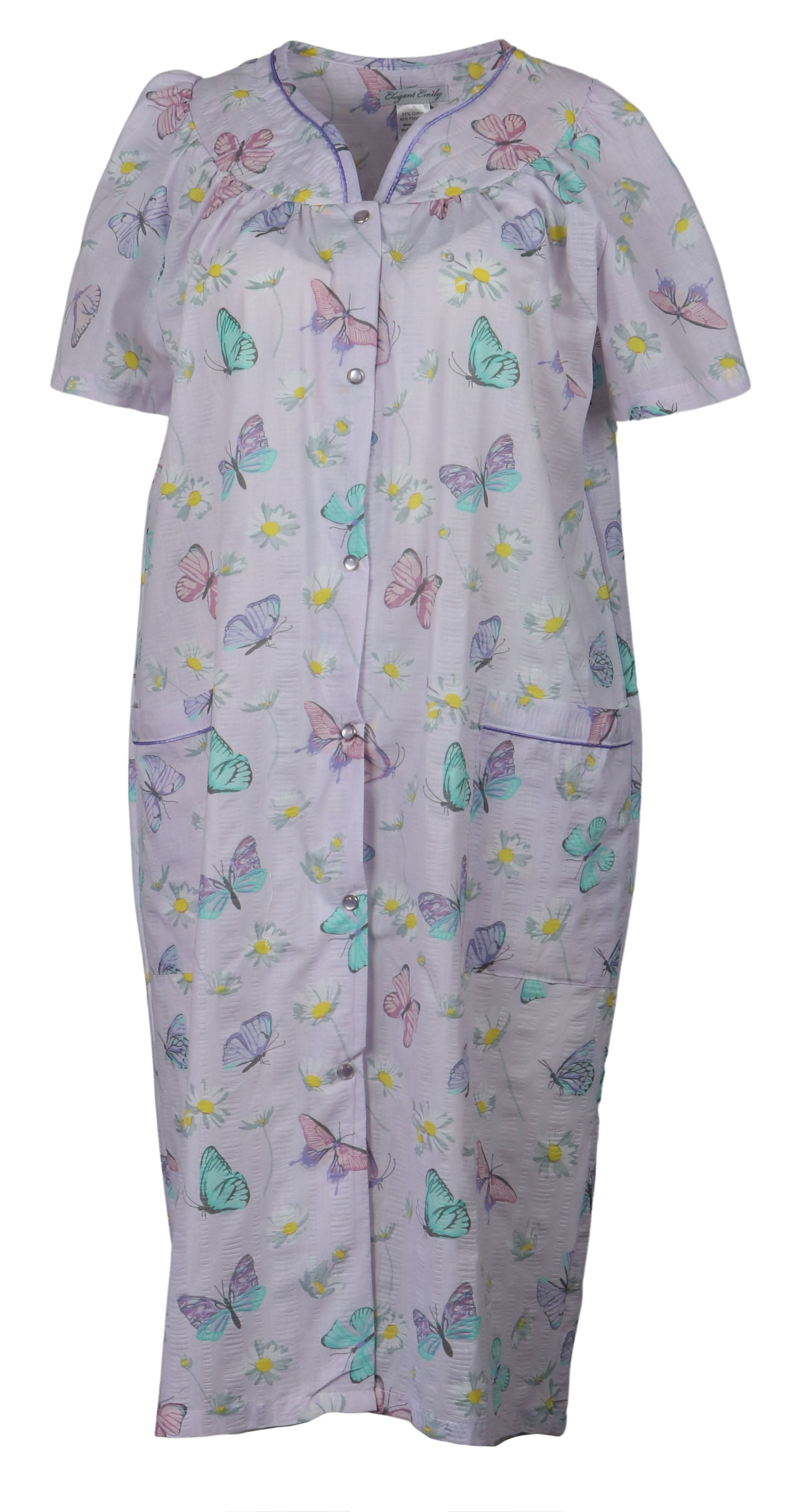 Elegant Emily Plus Size Snap-Front Duster Robe, Purple Butterflies, 2X ...