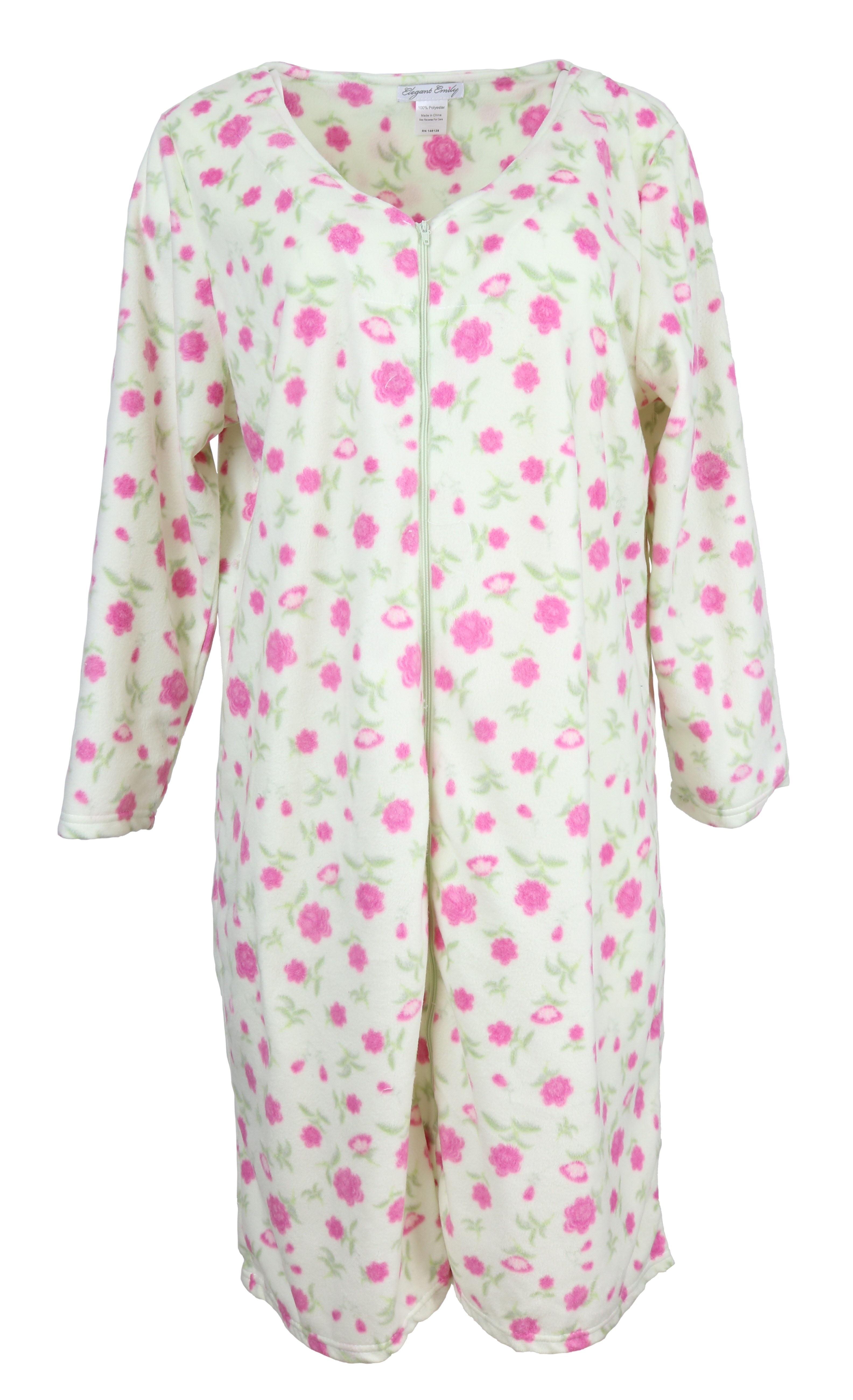 Elegant Emily Women's 100% Polyester Fleece Zipper Front Duster Robe ...