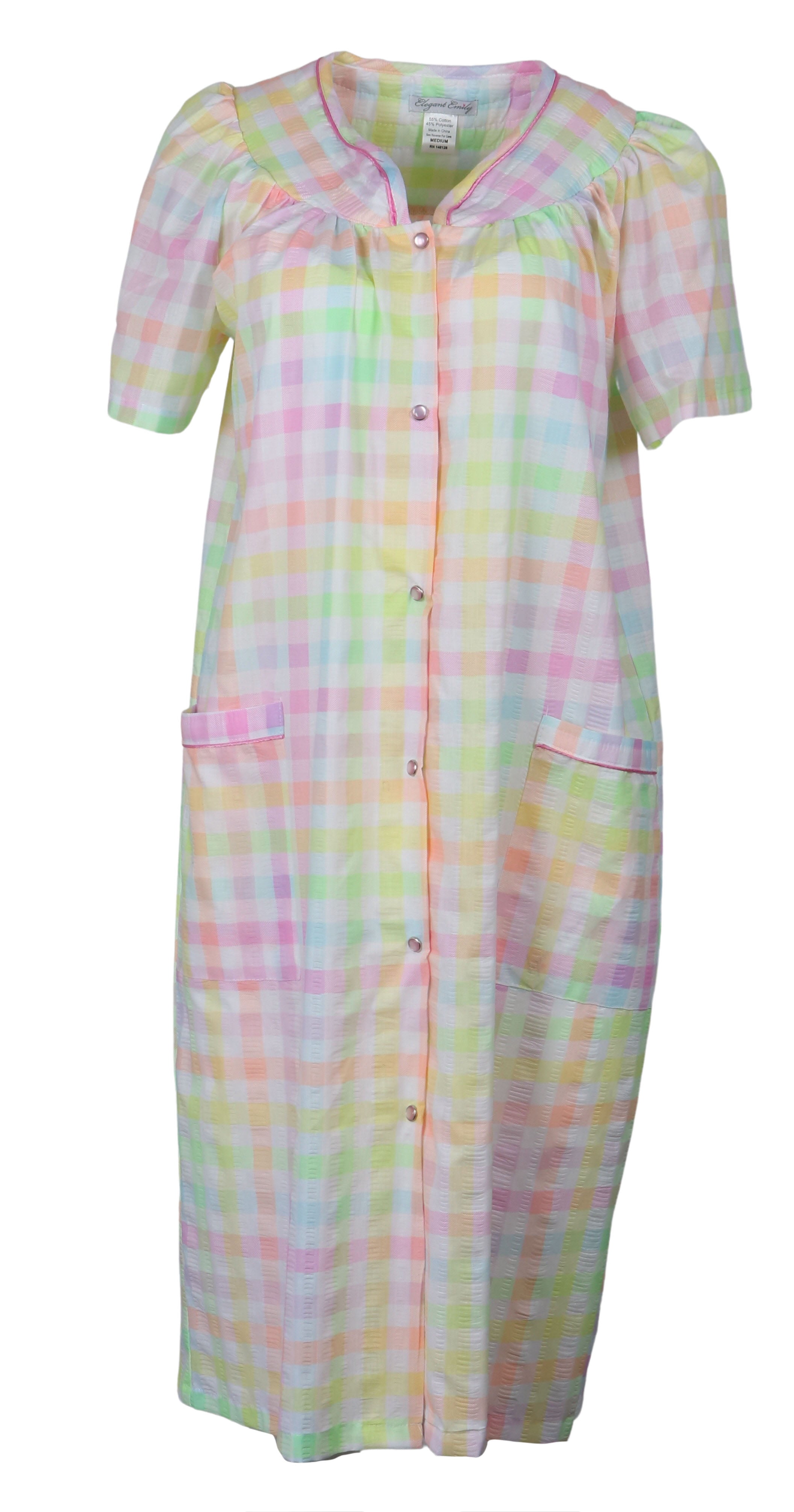 Elegant Emily Women's Plus Size Snap-Front Duster Robe With Pockets - Pastel Checker - 1X ...