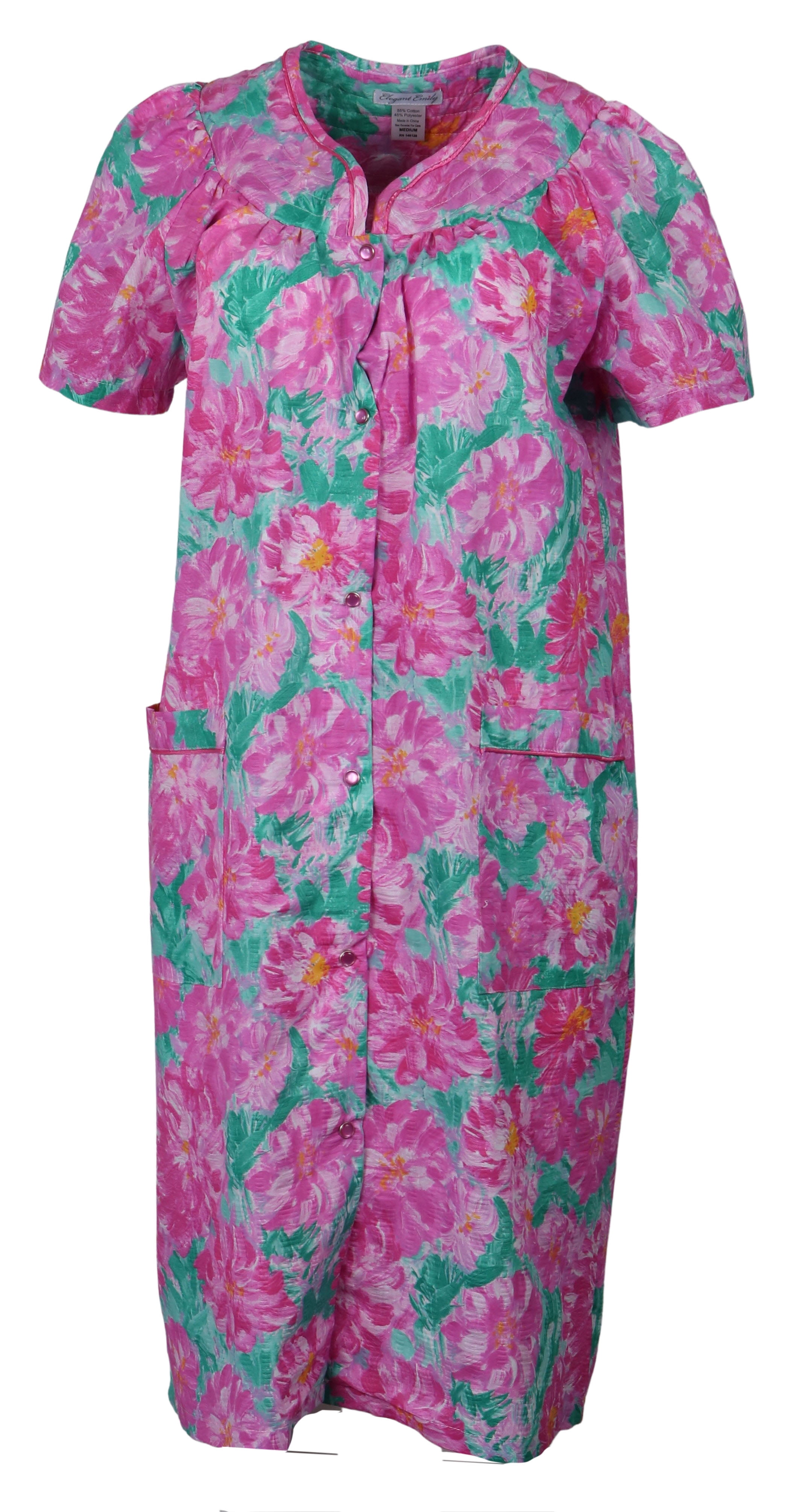 Elegant Emily Women's Plus Size Snap-Front Duster Robe With Pockets - Pink Peonies - 1X ...