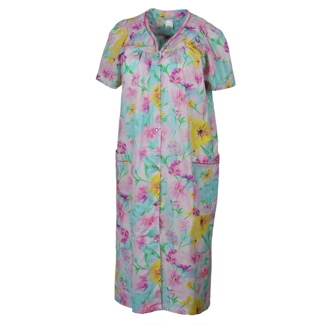 Elegant Emily Women's Plus Size Snap-Front Duster Robe With Pockets - Pink Spring Flowers - 1X ...