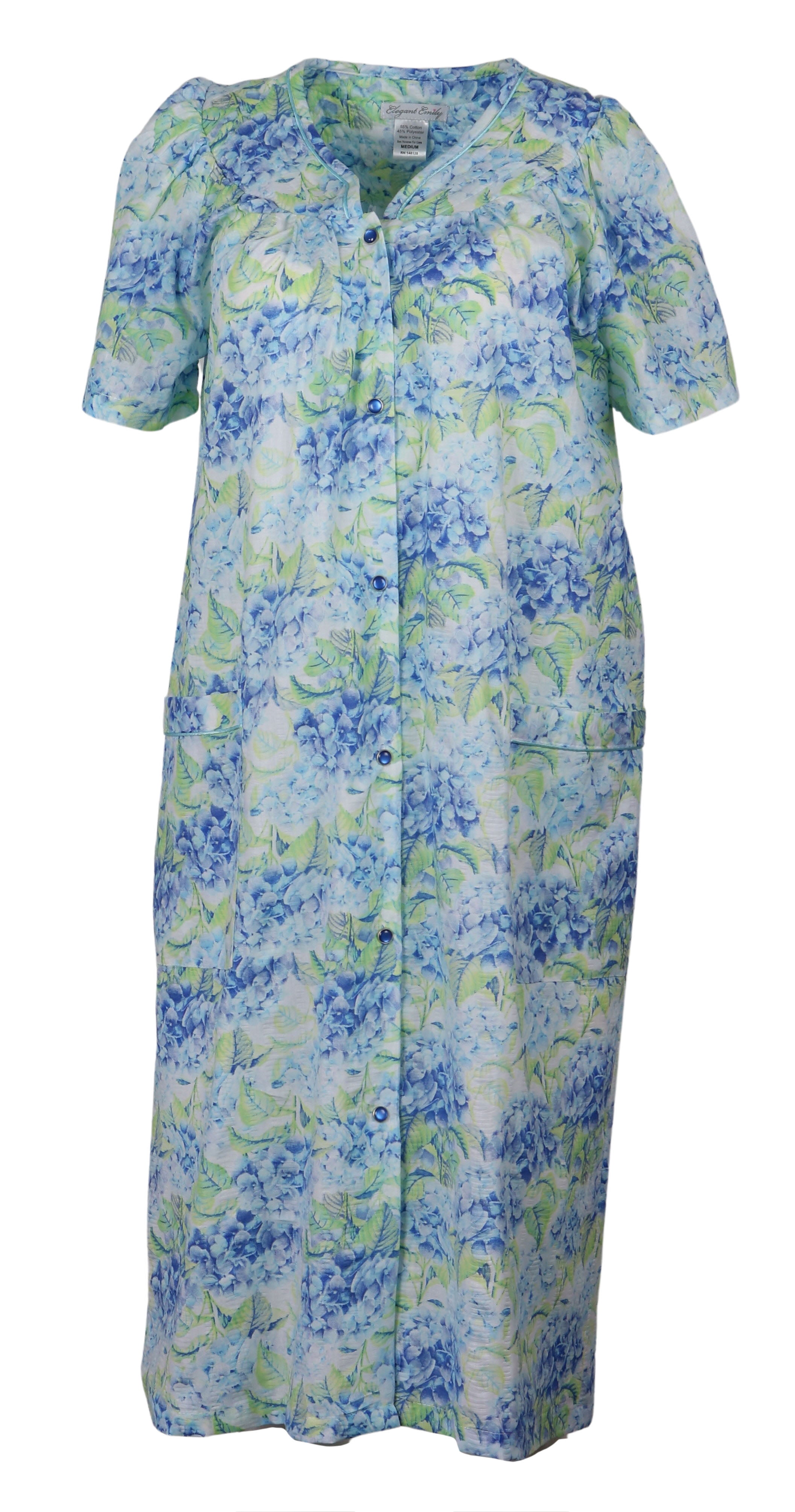 Elegant Emily Women's Snap-Front Duster Robe With Pockets - Blue ...