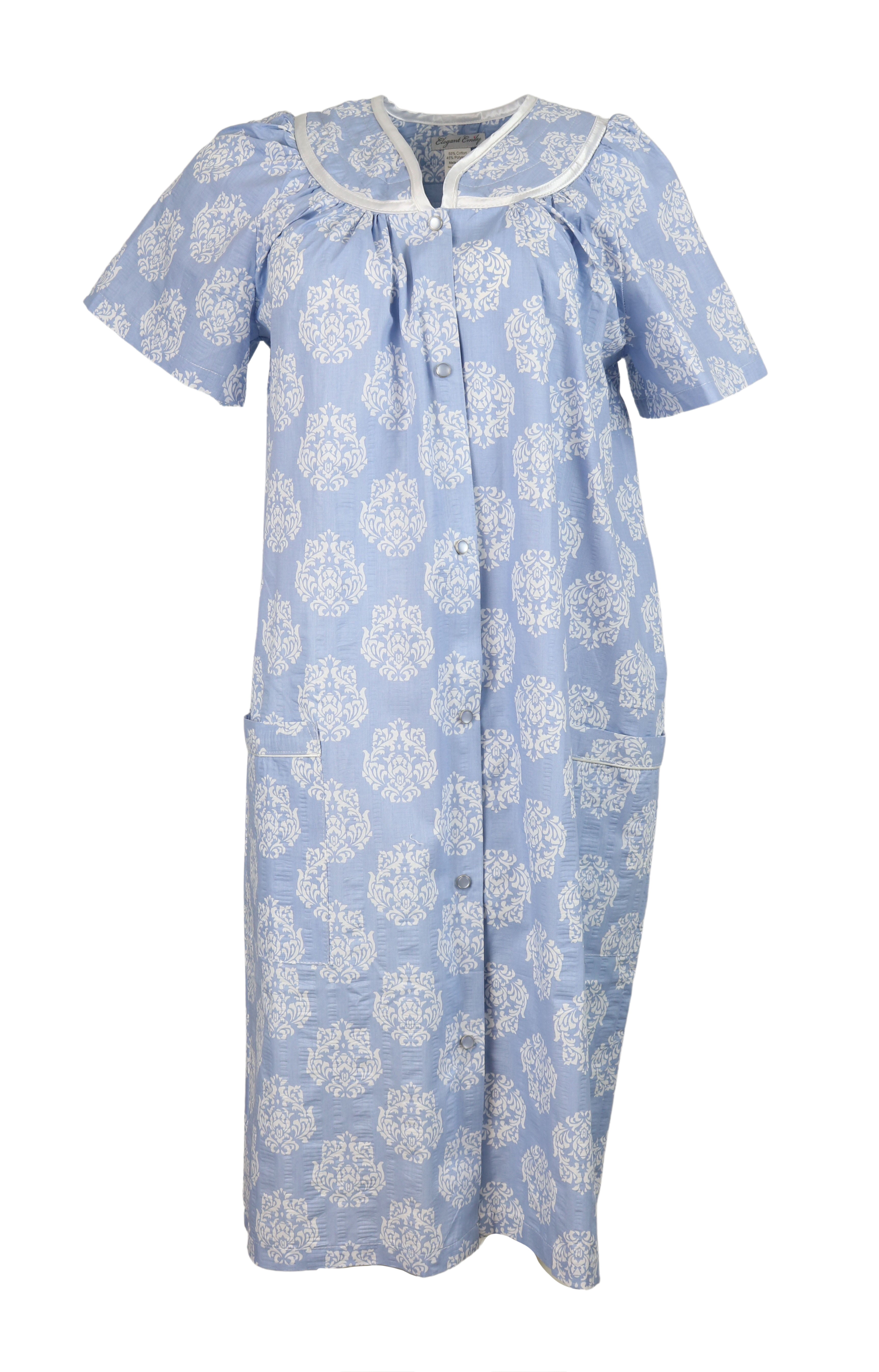 Elegant Emily Women's Snap-Front Duster Robe, Cotton Blend, Two Pockets ...