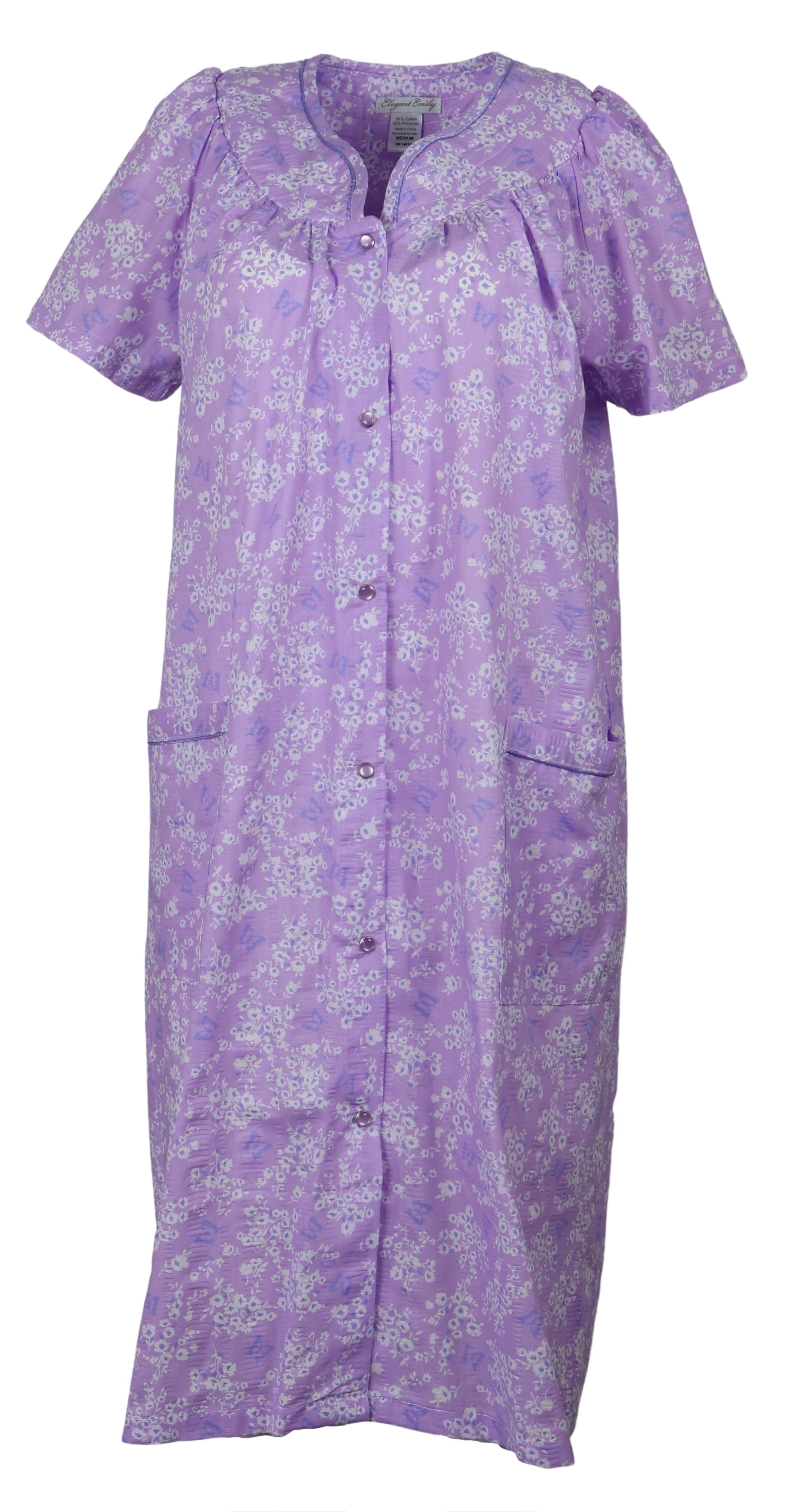Elegant Emily Women's Snap-Front Duster Robe With Pockets - Lavender ...
