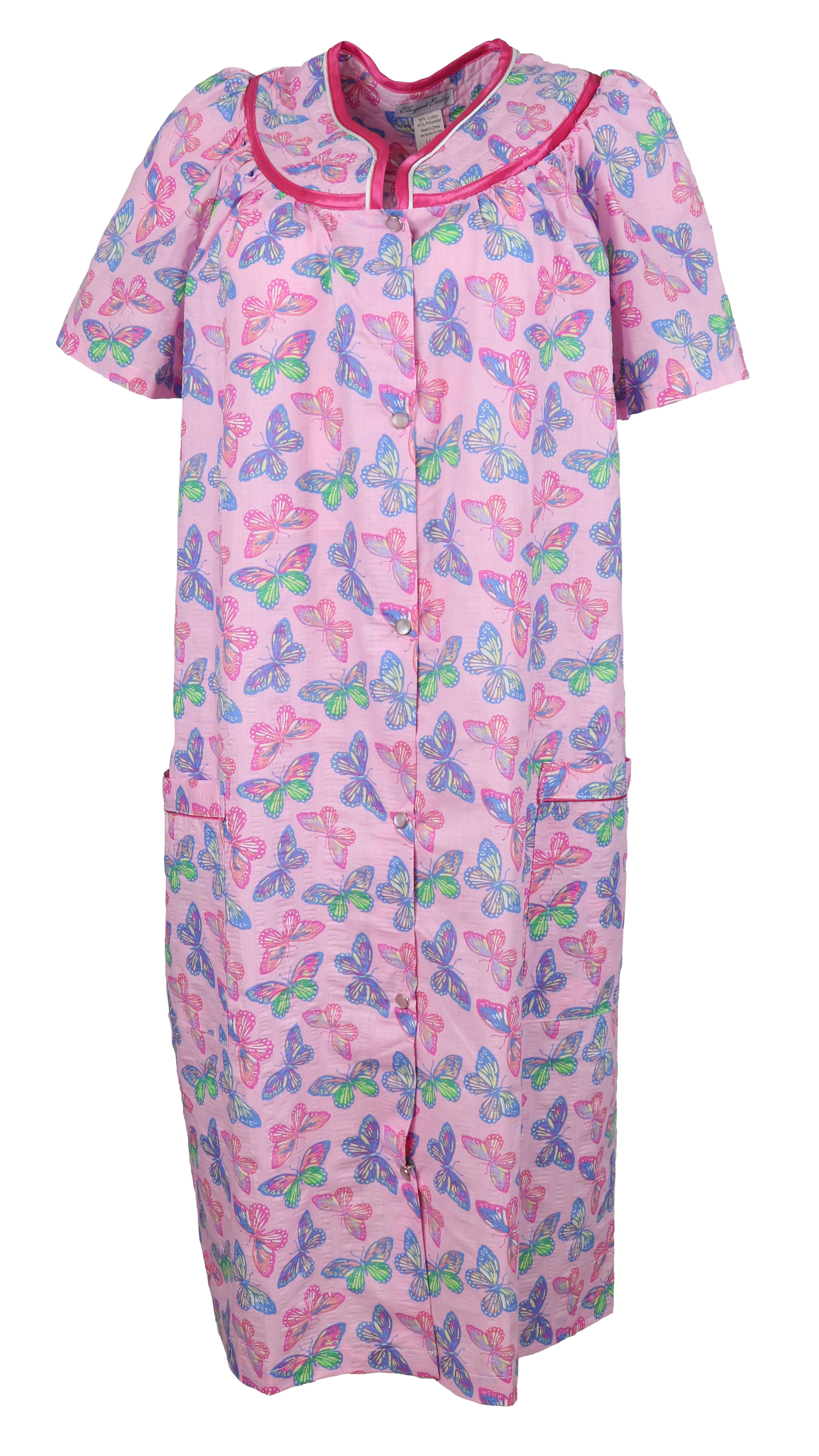 Elegant Emily Women's Snap-Front Duster Robe With Pockets - Pink ...