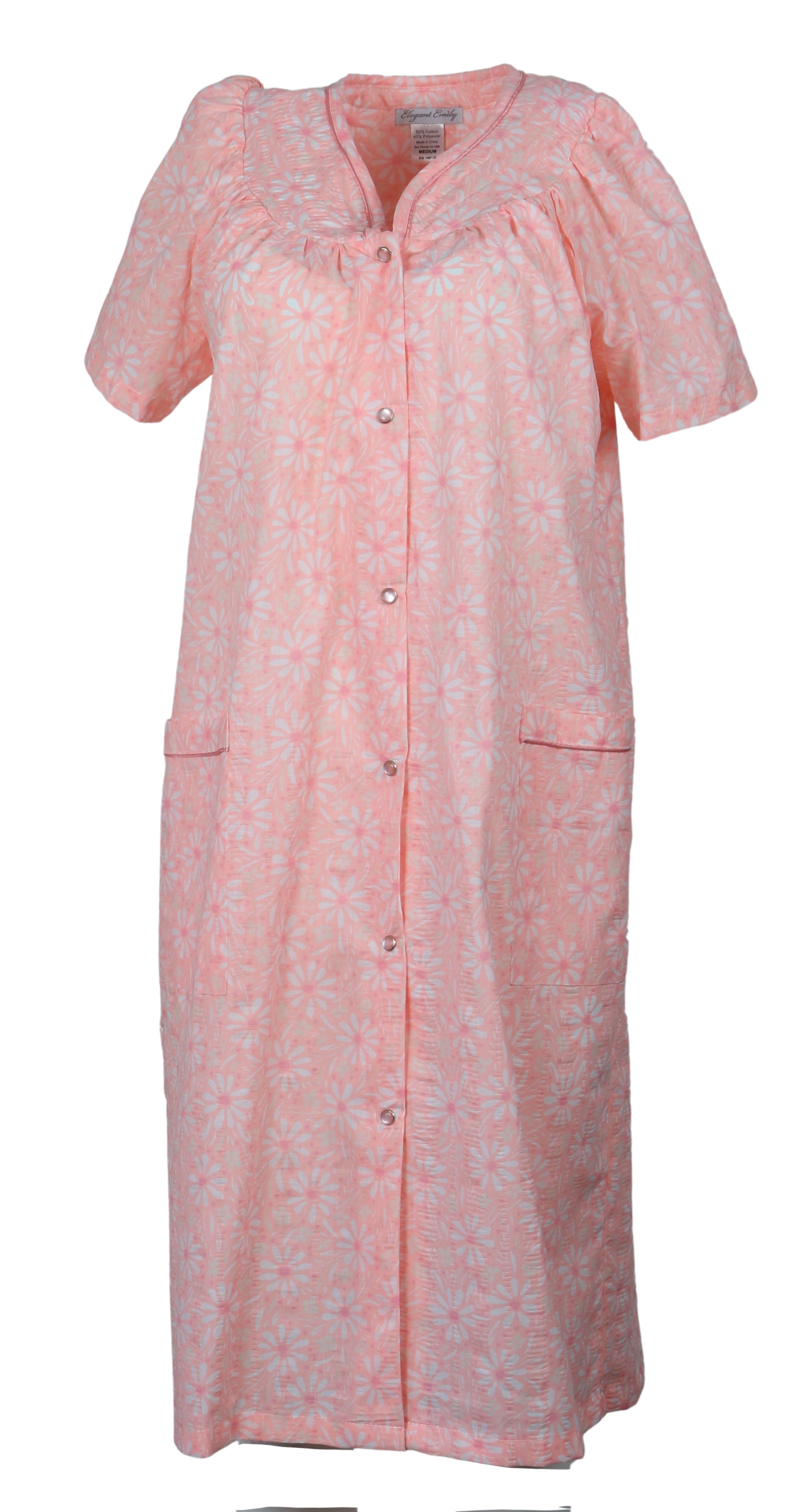 Elegant Emily Women's Snap-Front Duster Robe With Pockets - Pink ...