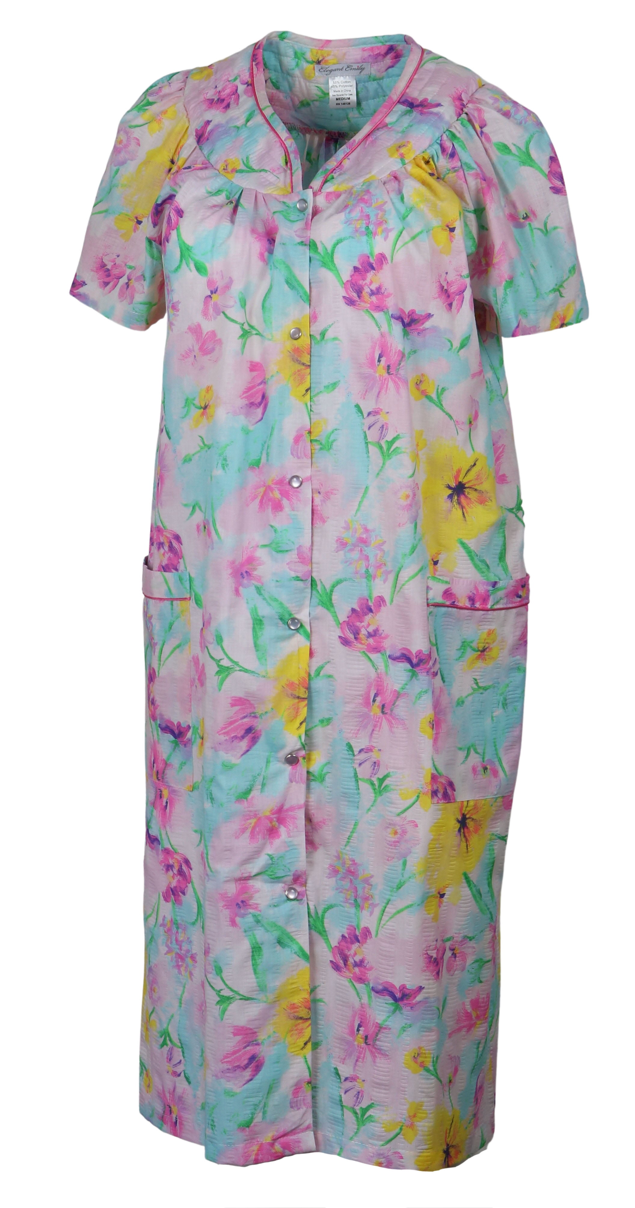 Elegant Emily Women's Snap-Front Duster Robe With Pockets - Pink Spring ...