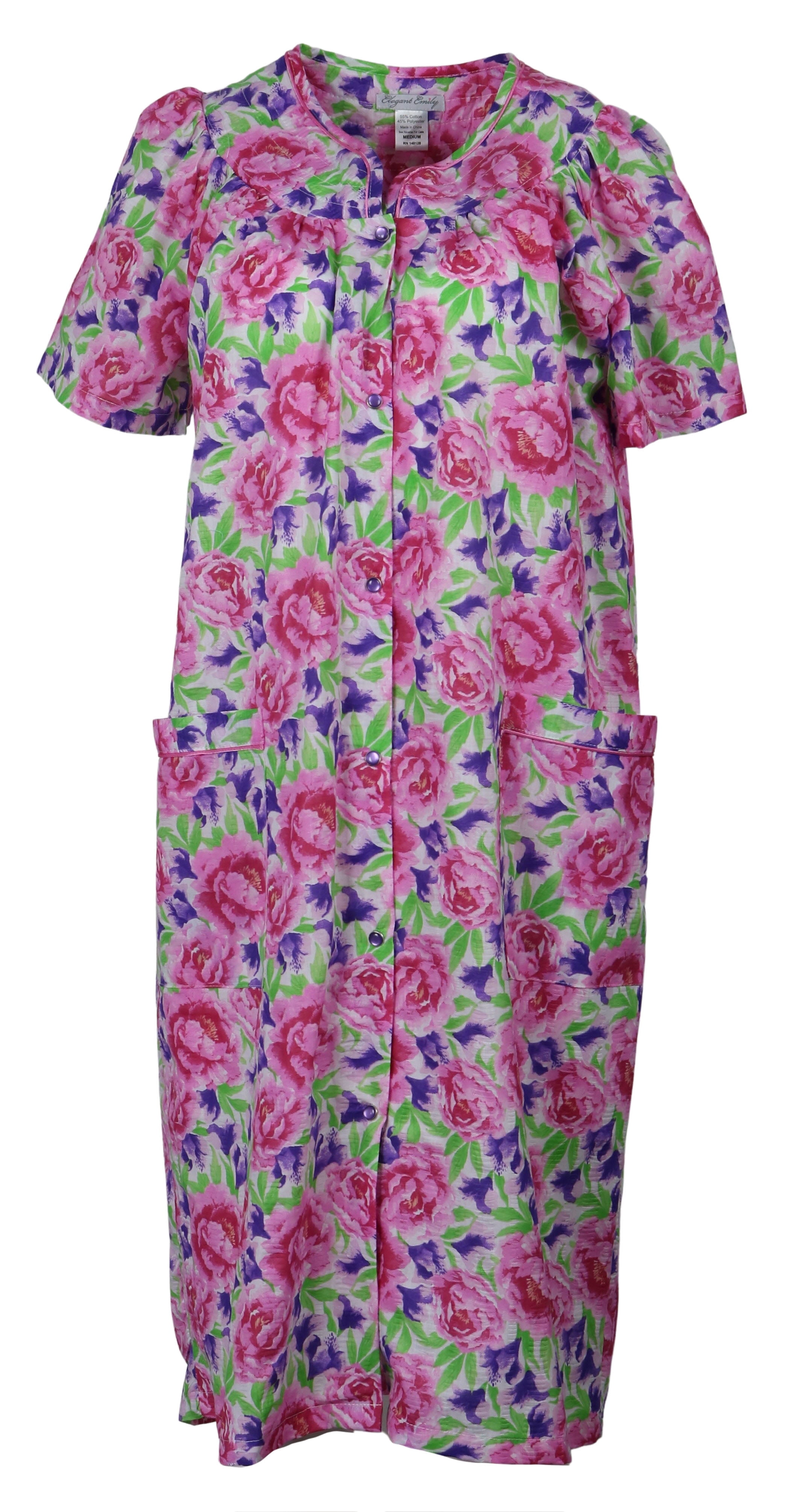 Elegant Emily Women's Snap-Front Duster Robe With Pockets - Pink ...