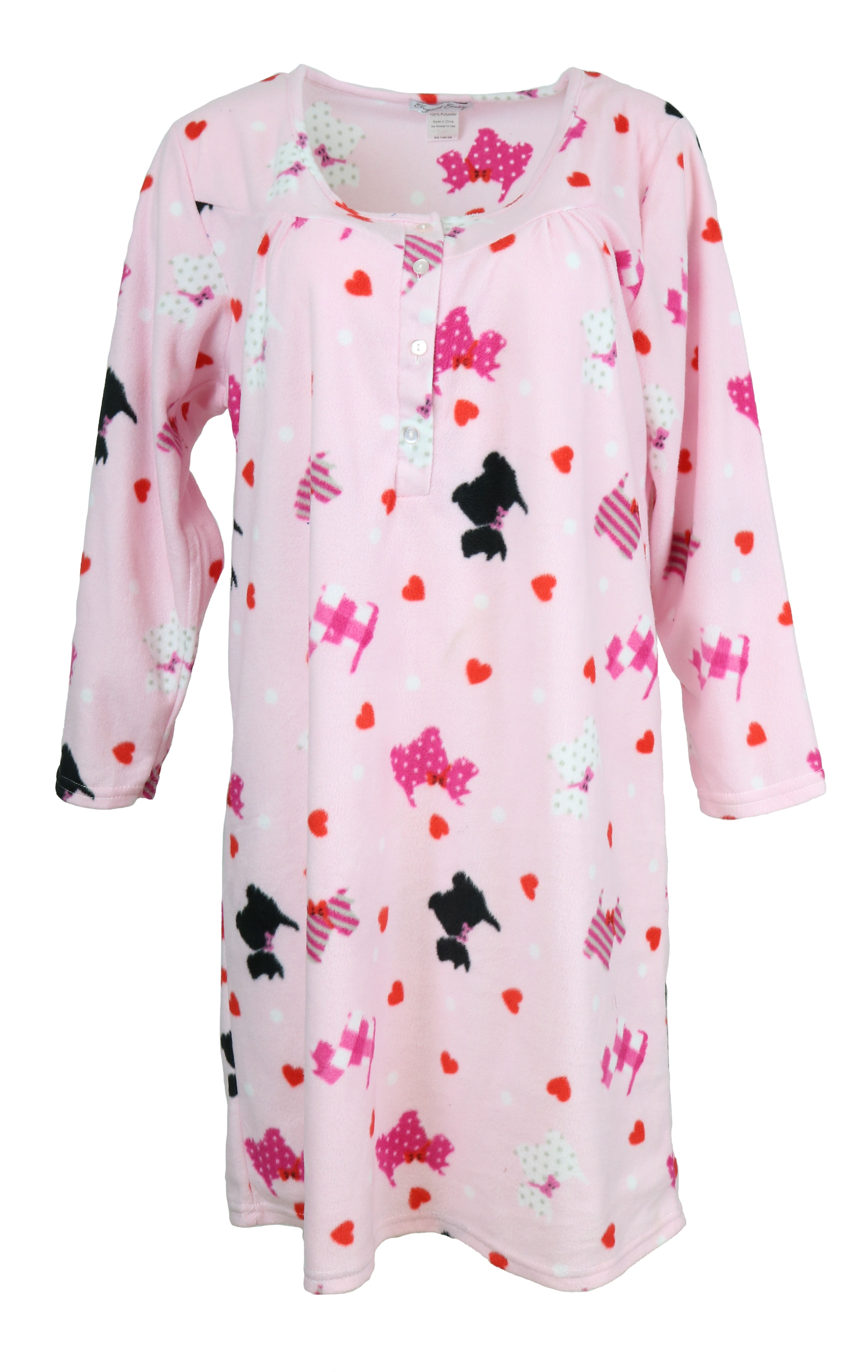 Elegant Emily's Women's Long Sleeve Fleece Nightgown-Scottie Dog Love-Medium - Walmart.com