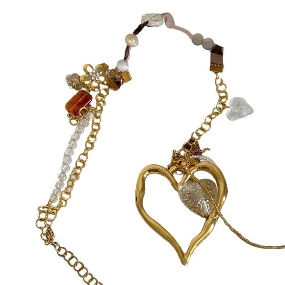 Elegant Ethnic Gold Heart Pendant Necklace Long Chain For Women ...