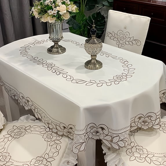 Elegant European-Style Embroidered Oval Tablecloth - Polyester, Perfect ...