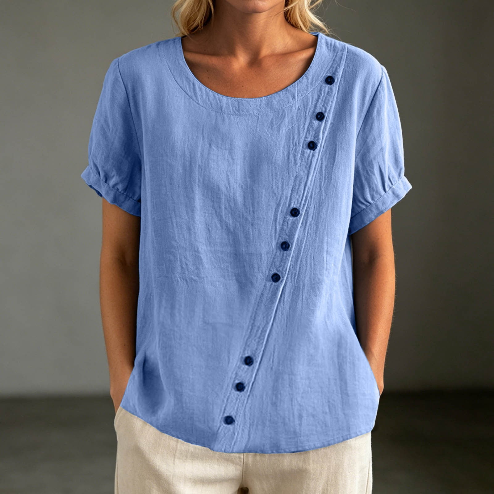 Elegant Everyday Casual Blouse for Women with Short Sleeve Button Front ...