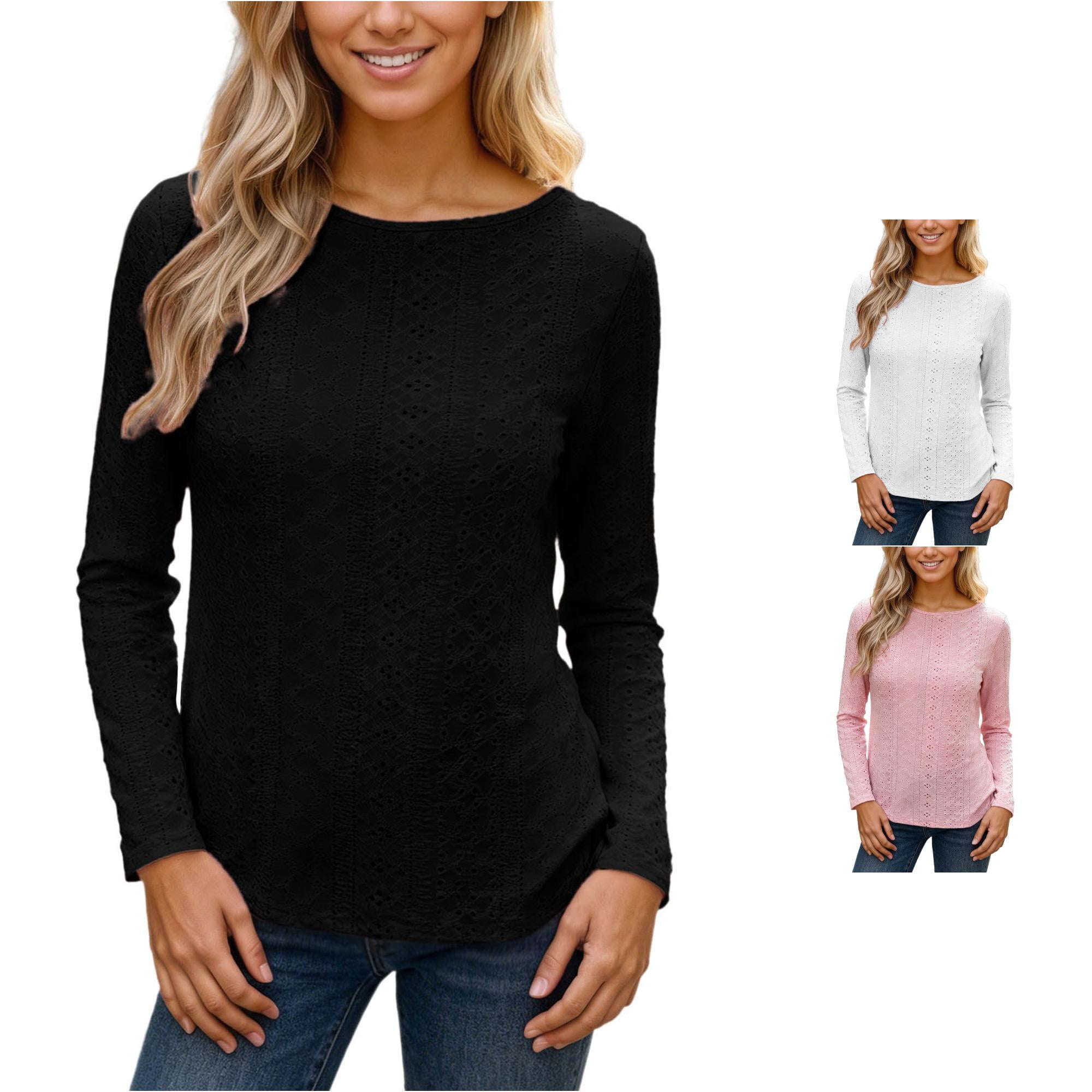 Elegant Everyday Wear Women's Knit T Shirt with Long Sleeves Crew Neck ...