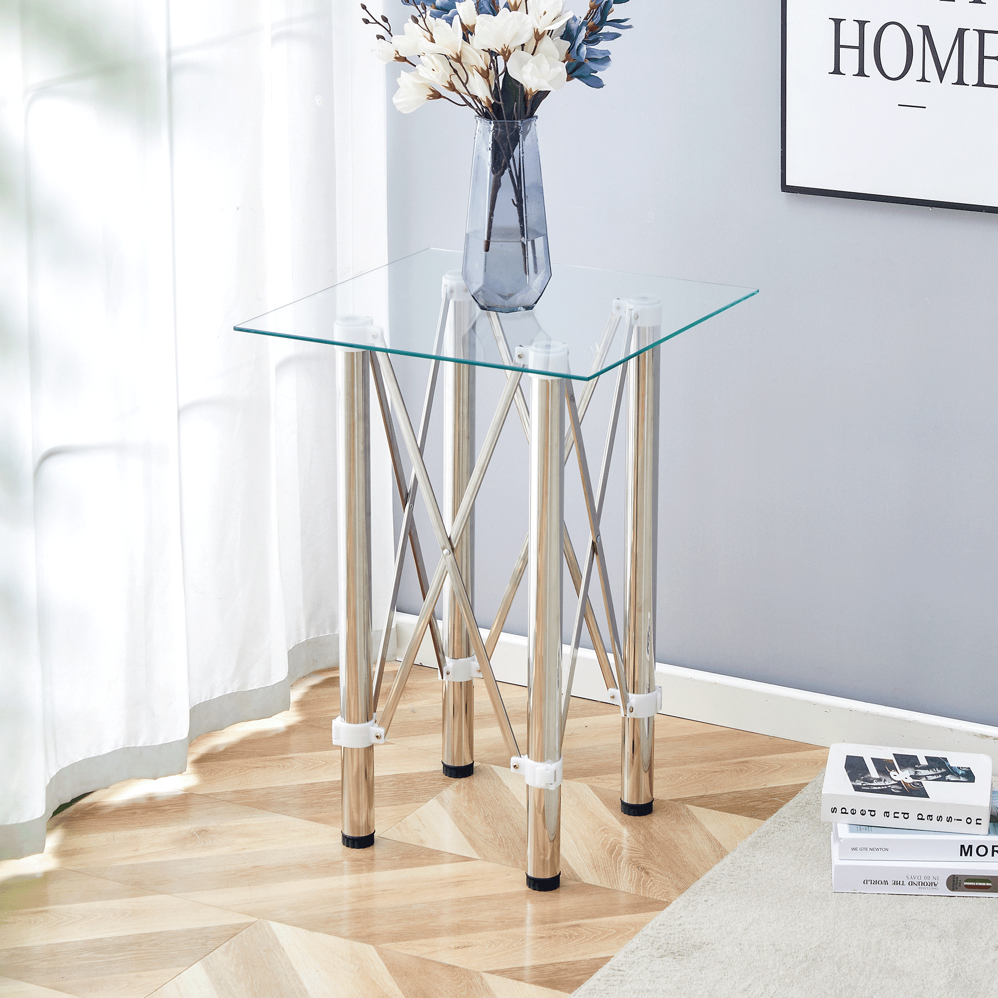 Elegant Expandable Square Glass Table - 20" Clear Tempered Glass ...