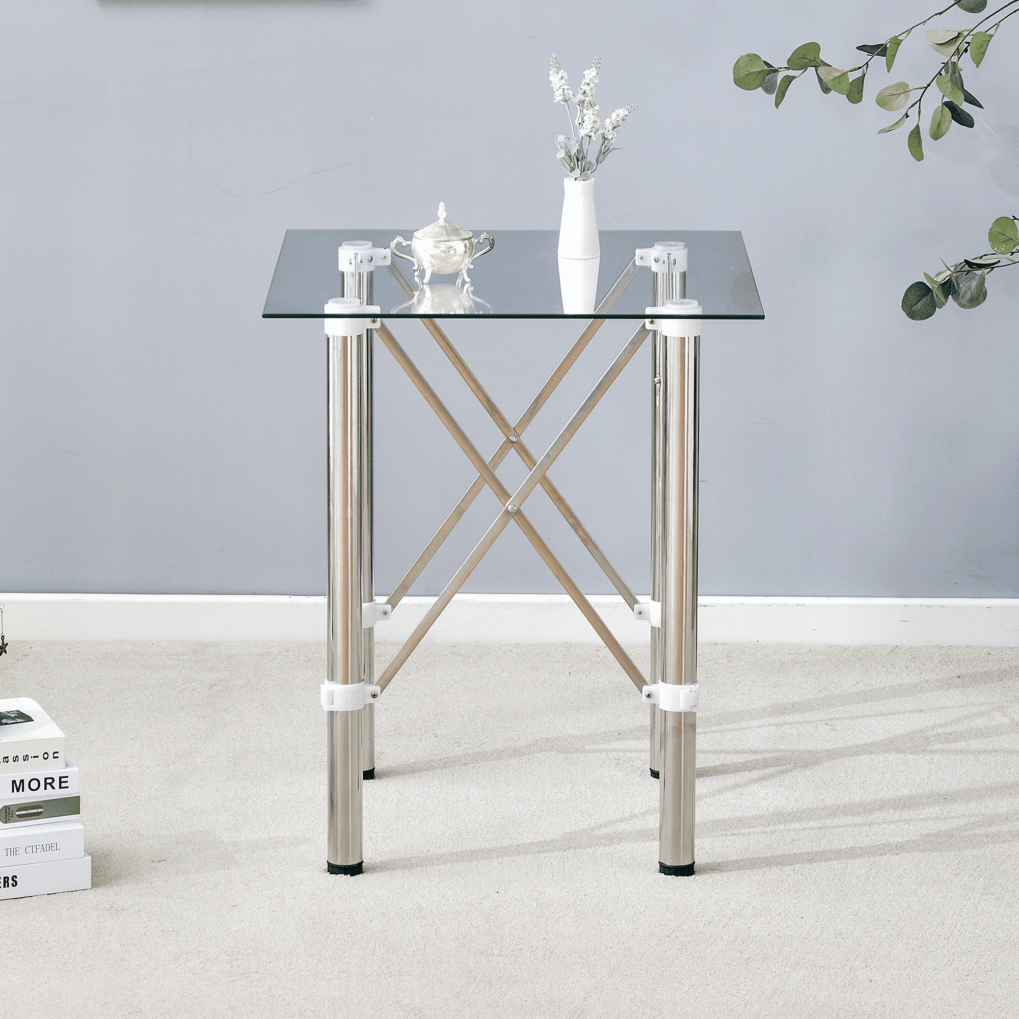 Elegant Expandable Square Glass Table - 24" Clear Tempered Glass ...