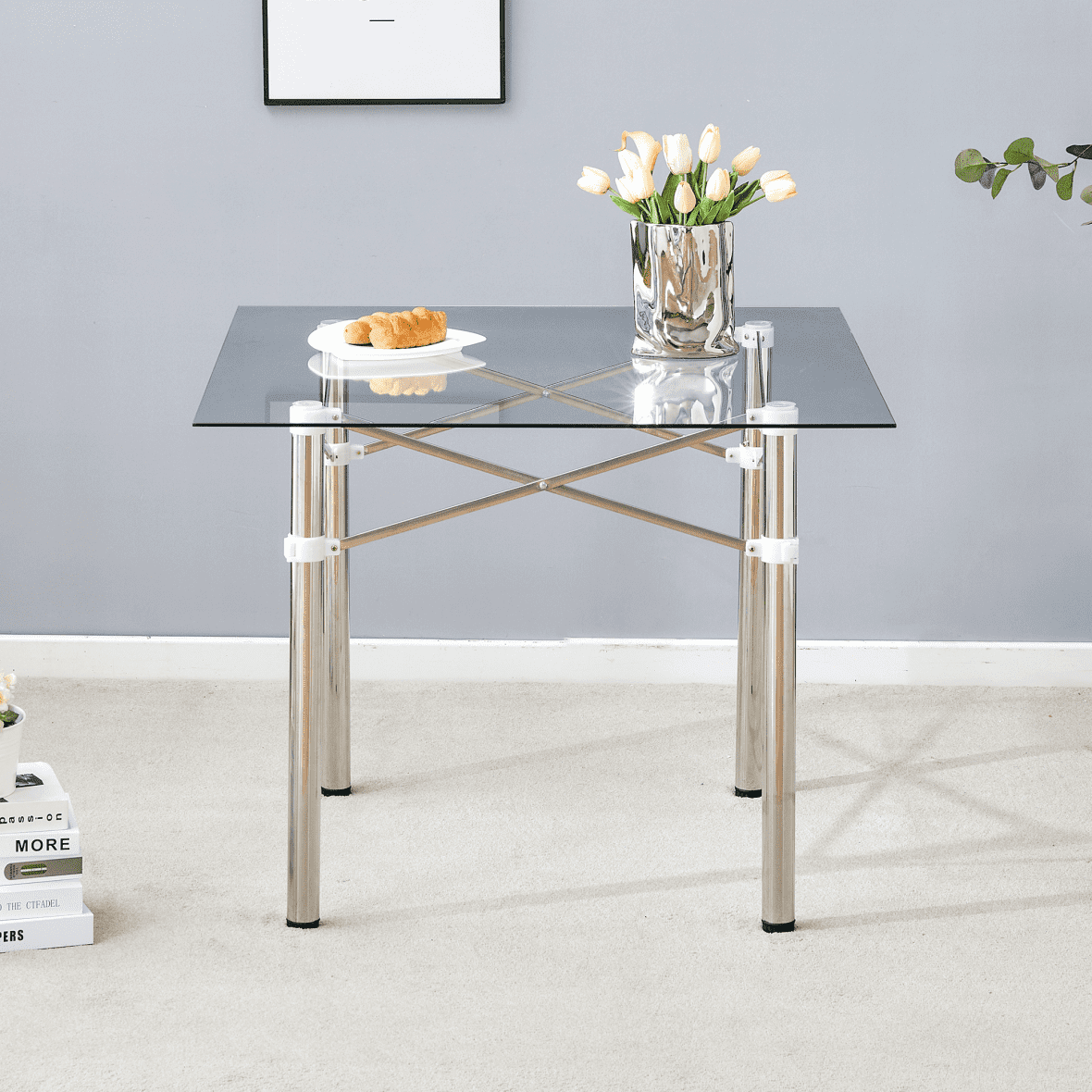 Elegant Expandable Square Glass Table - 36" Clear Tempered Glass ...