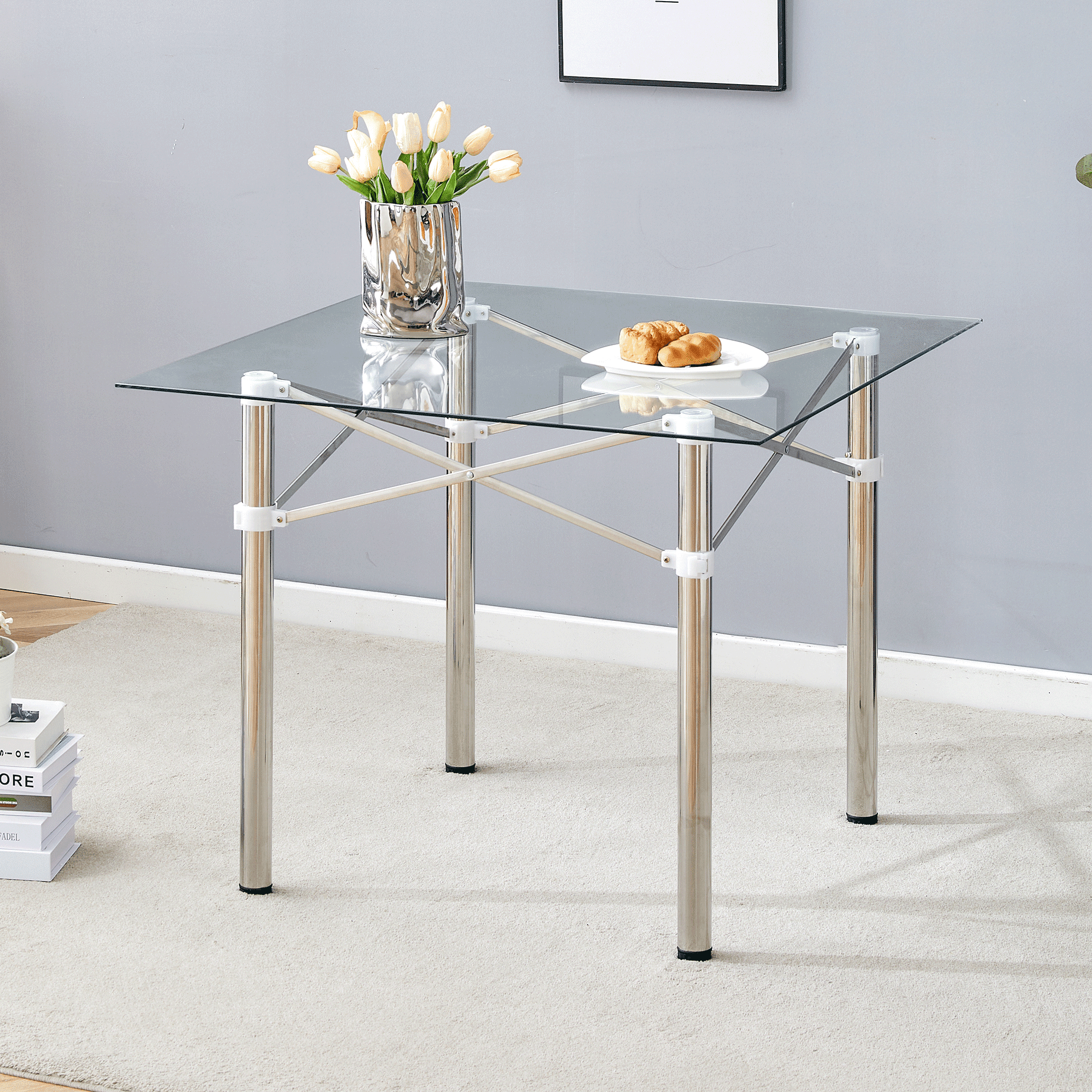 Elegant Expandable Square Glass Table - 36" Clear Tempered Glass ...