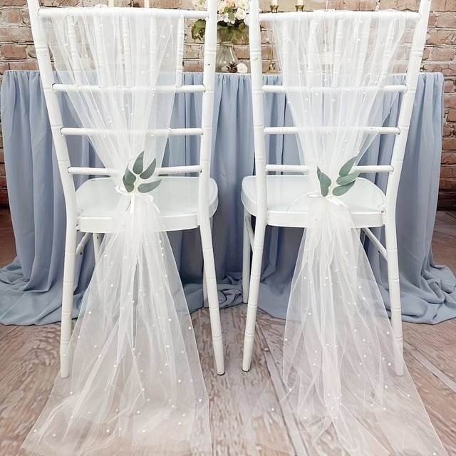 Elegant and Exquisite White Pearl Tulle Chair Sashes - Perfect for ...