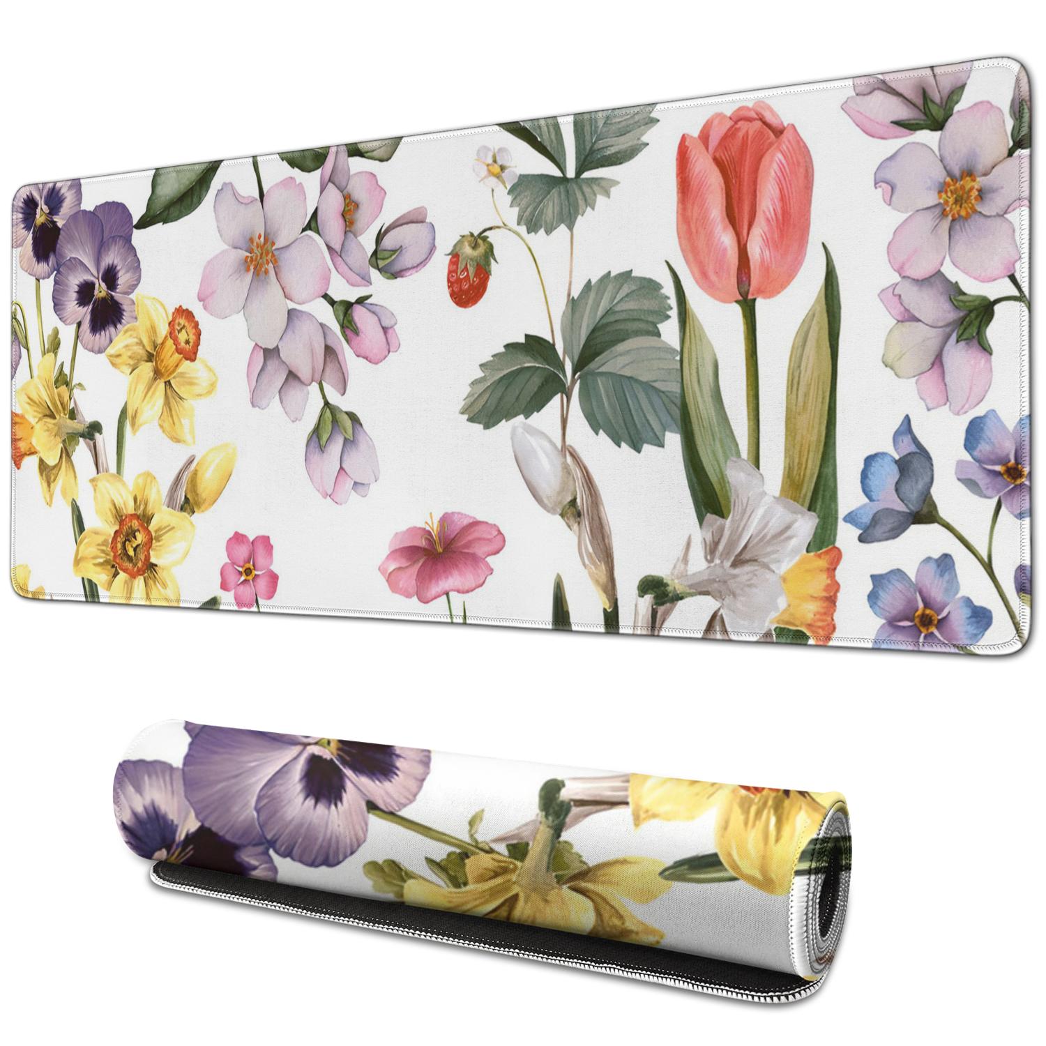 Elegant Extended Gaming Mouse Pad - Cute Flower Design, XXL Keyboard ...