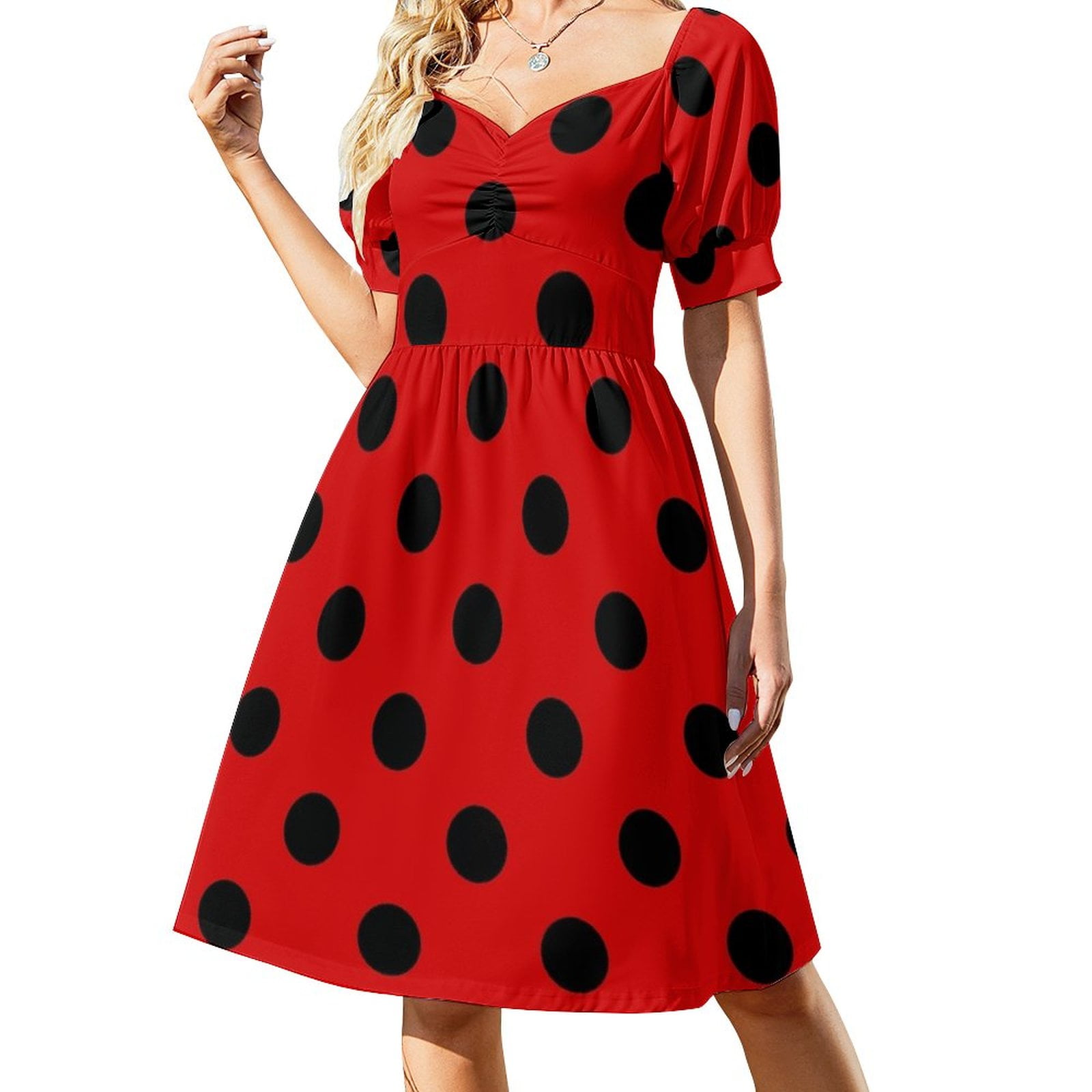 Elegant Extra Large Black on Red Polka Dots Sleeveless Dress Woman fashion Dresses gala ...