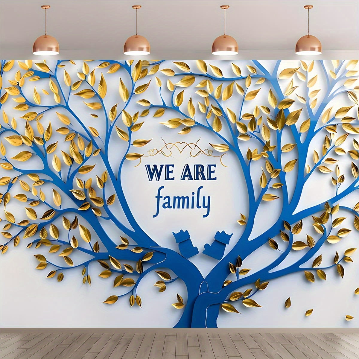 Elegant Family Tree Backdrop Banner - "WE ARE FAMILY" Motif with Golden ...