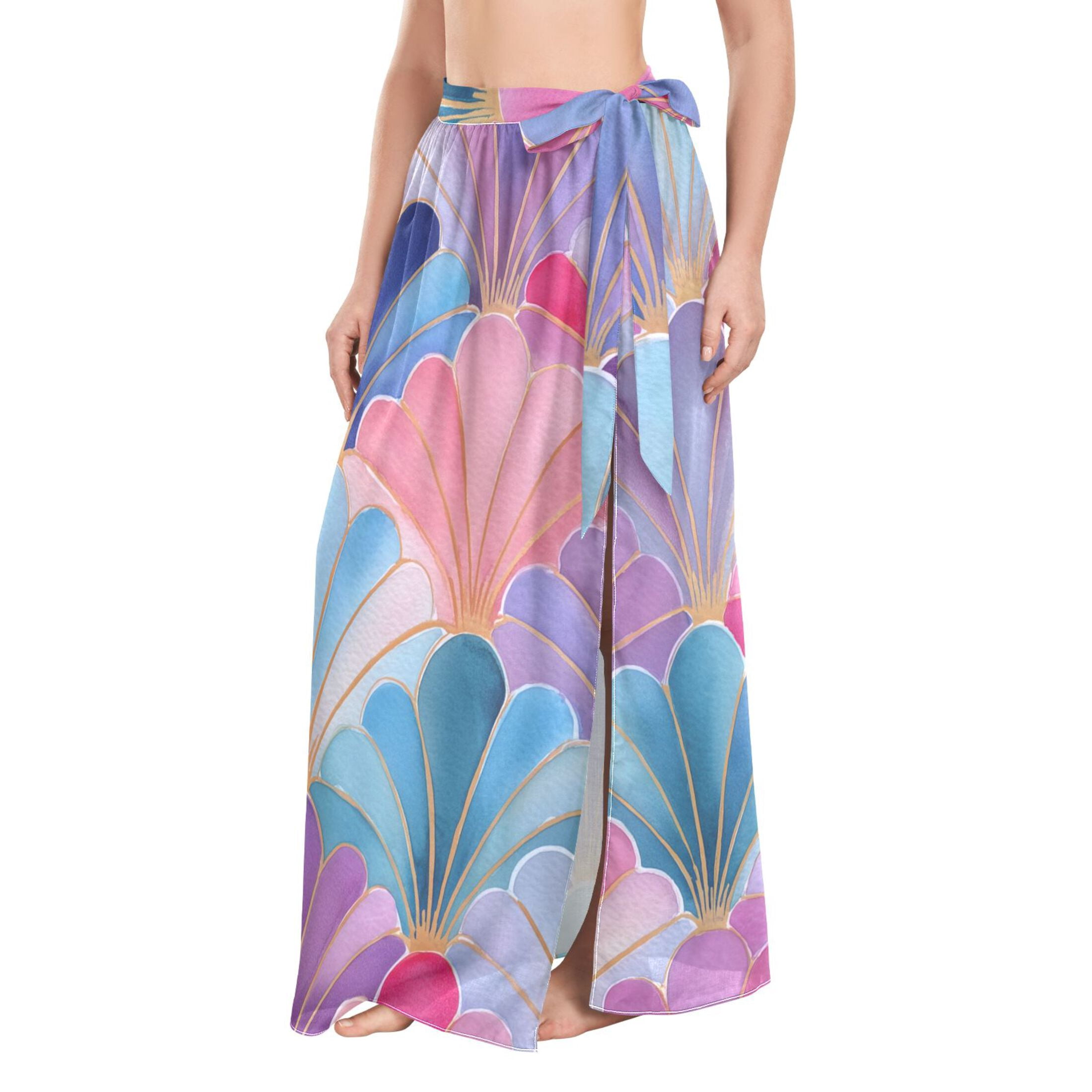 Elegant Fan Pattern with Pastel Color Women's Swimwear Cover Ups ...