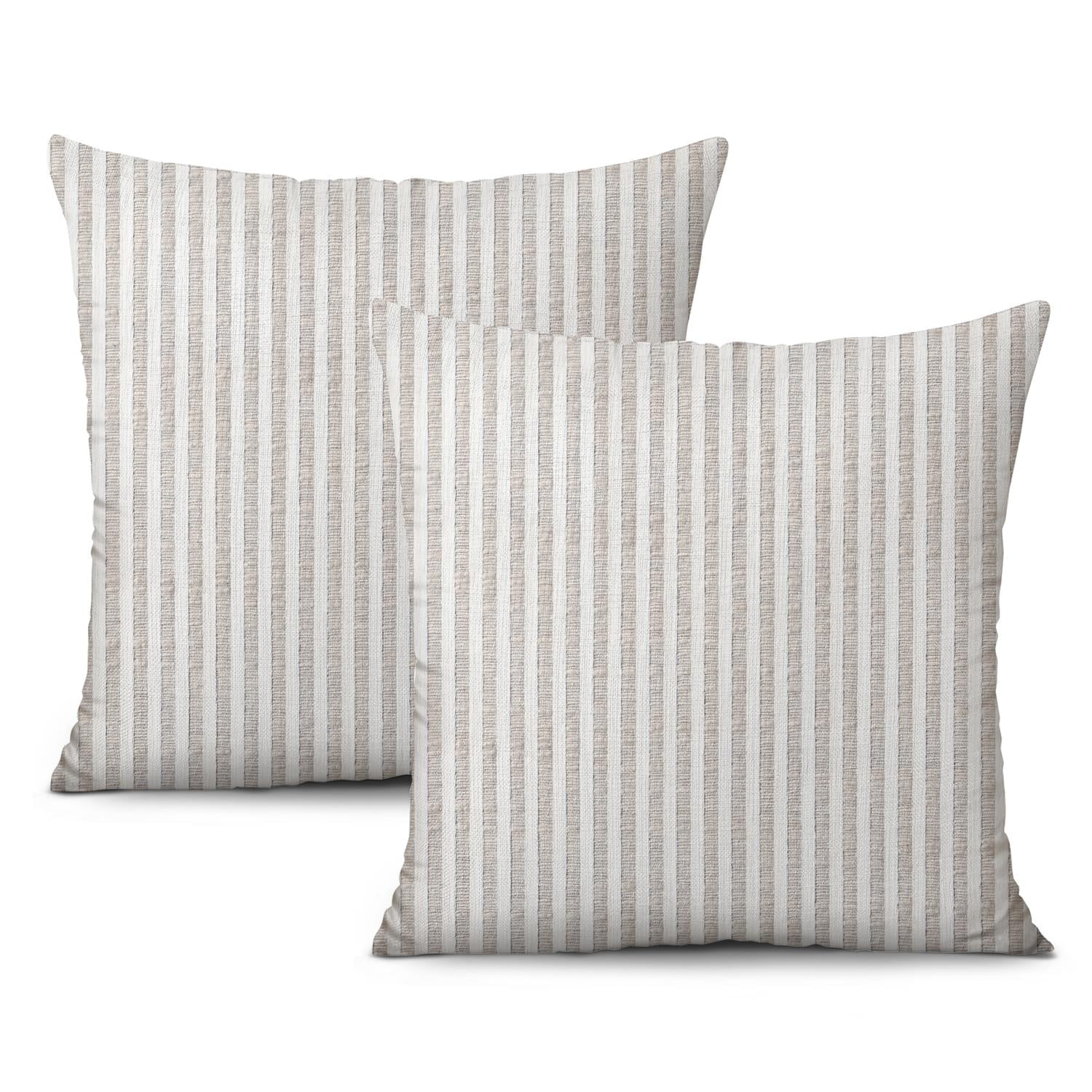Elegant Farmhouse Throw Pillow Covers in Grey and Beige - 18x18 inch Linen Cases (Set of 2 ...