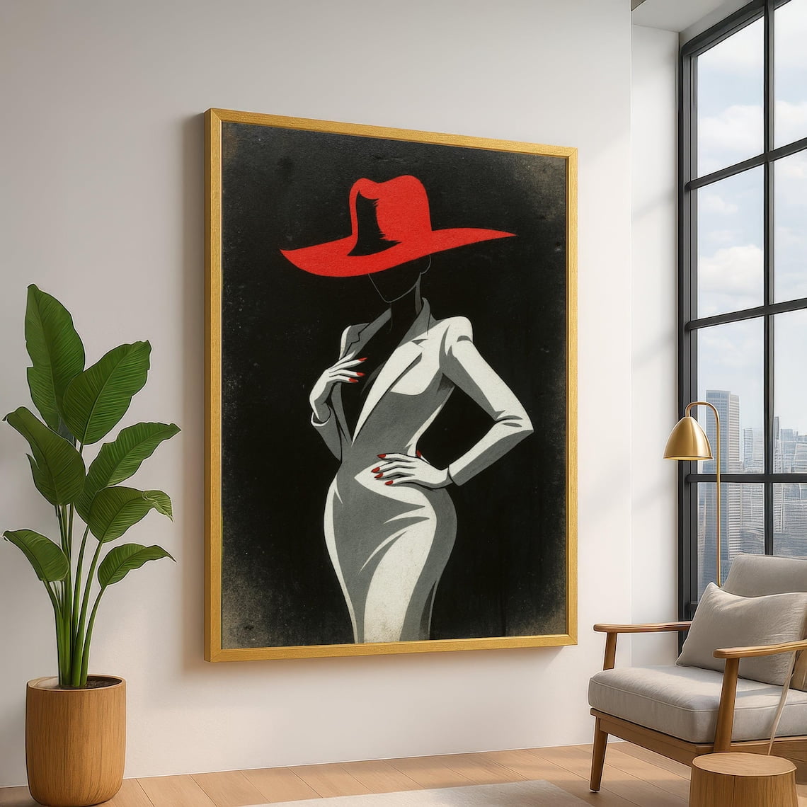 Elegant Fashion Silhouette Canvas, Modern Woman Art, Red Hat & Nails ...