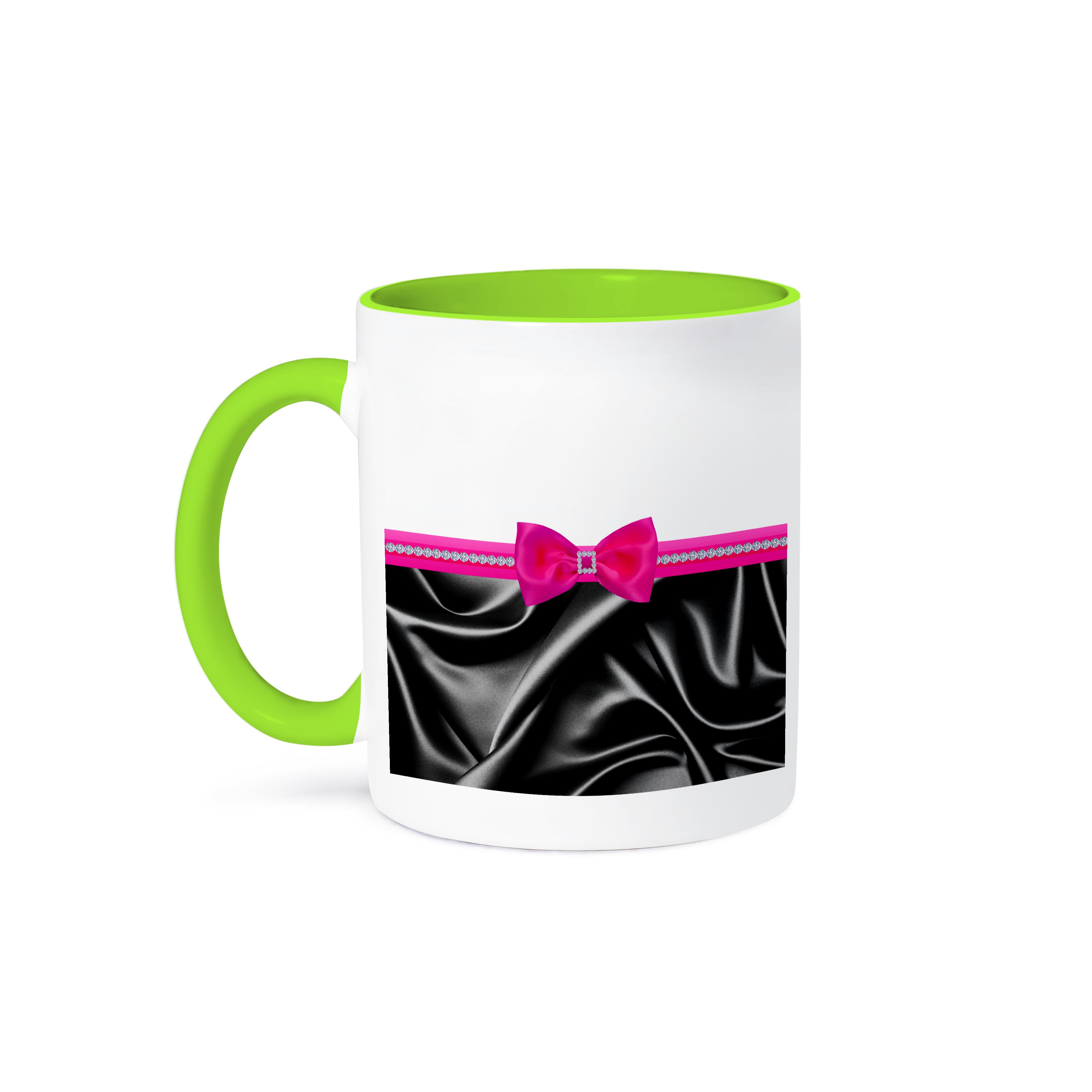 3dRose, Elegant Faux Black Satin with Printed Pink Bow and Gems, 11oz ...