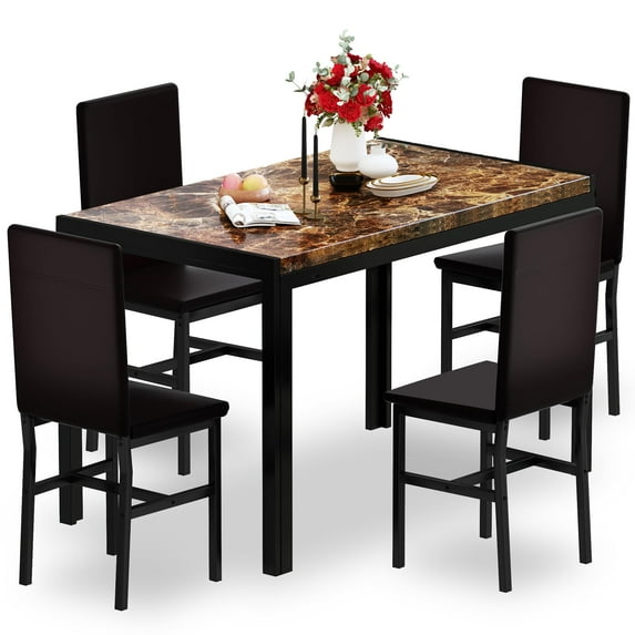 Elegant Faux Marble Dining Table and 4 Chairs Set, Space-Saving Design ...
