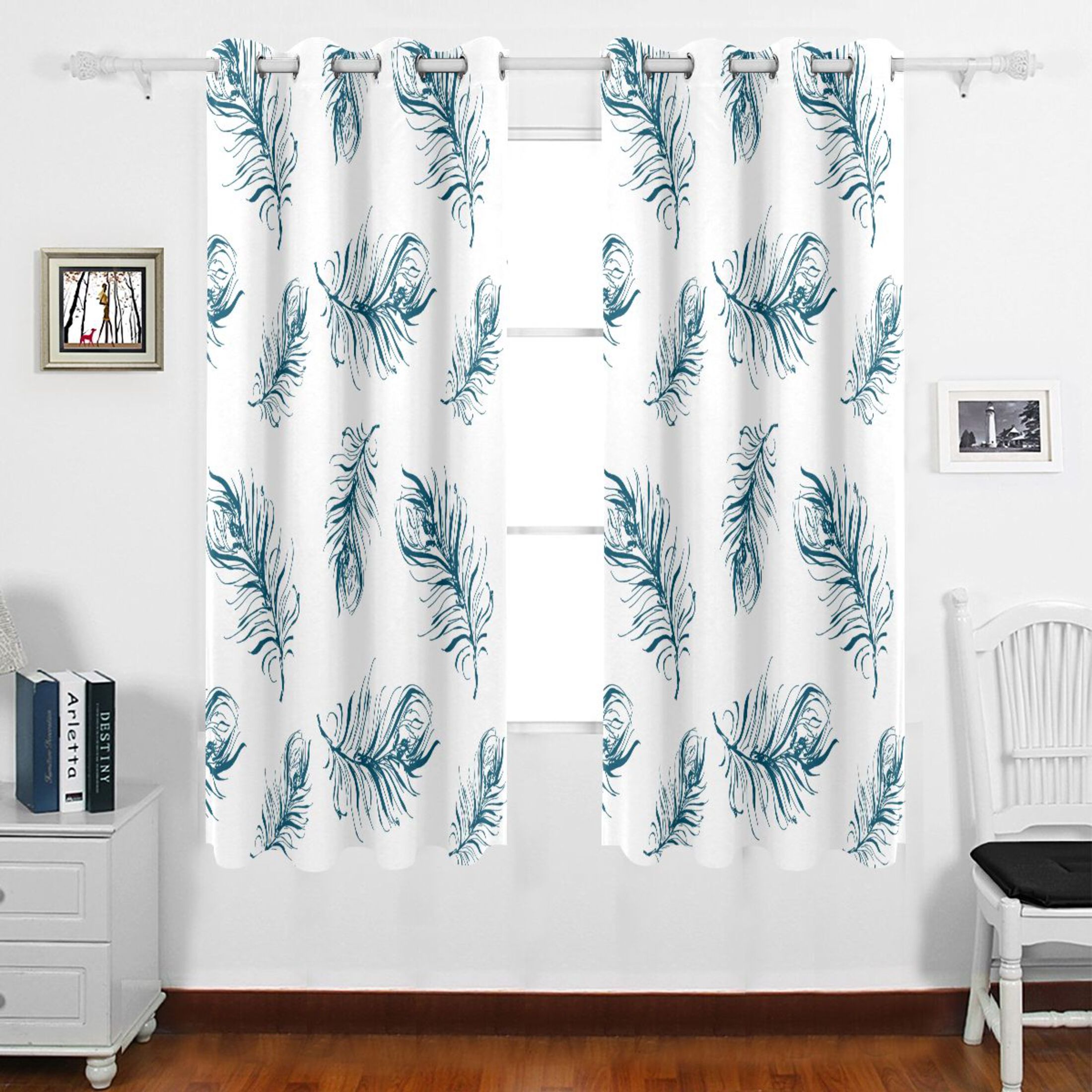 Elegant Feathers Grommet Blackout Curtains Thermal Insulated Window ...