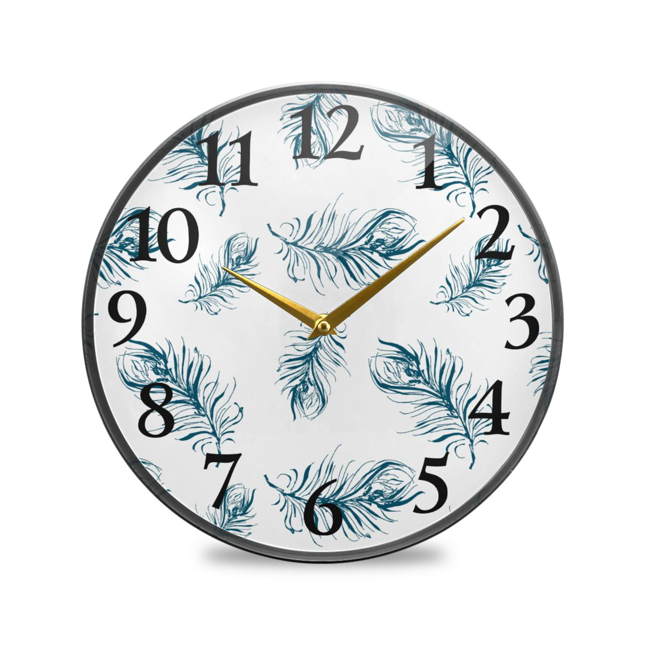 Elegant Feathers Wall Clocks Battery Operated 9.5 Inch Round Clock ...