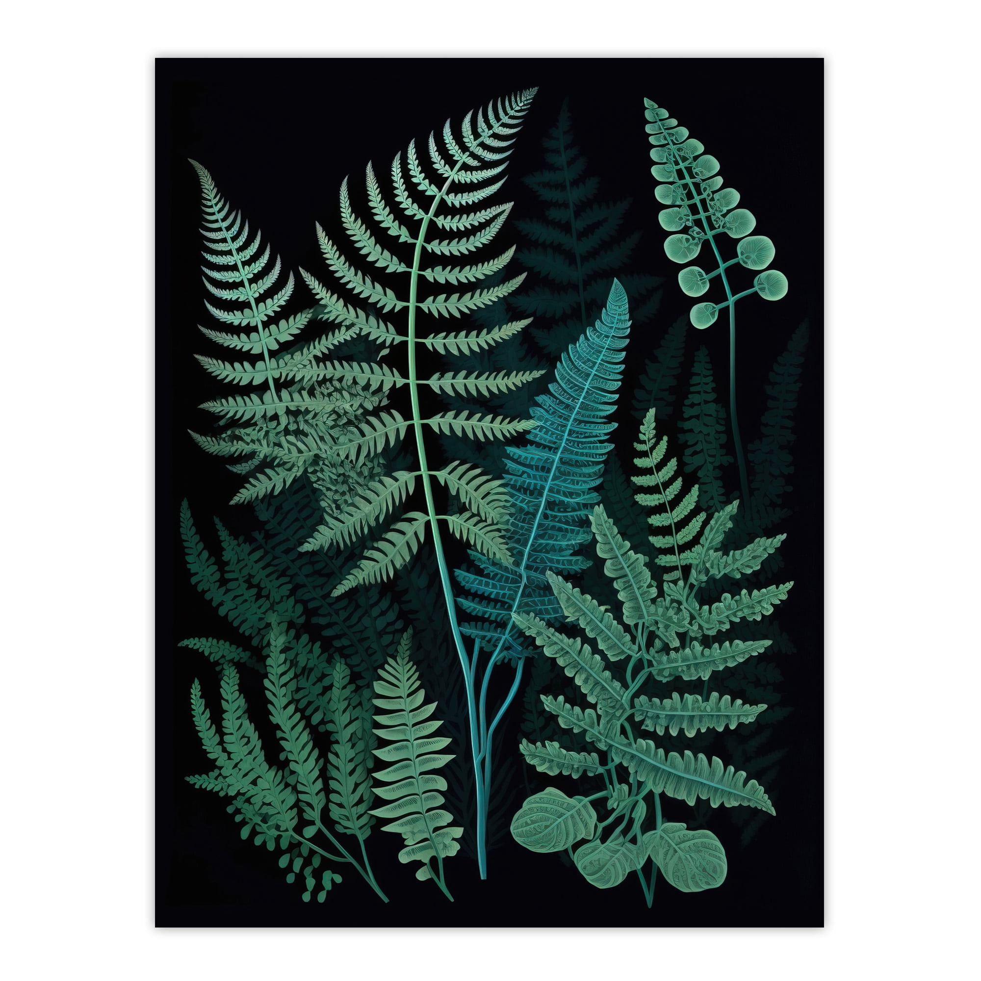 Elegant Fern Fronds Botanical Nature Foliage Artwork Teal Blue Green on ...