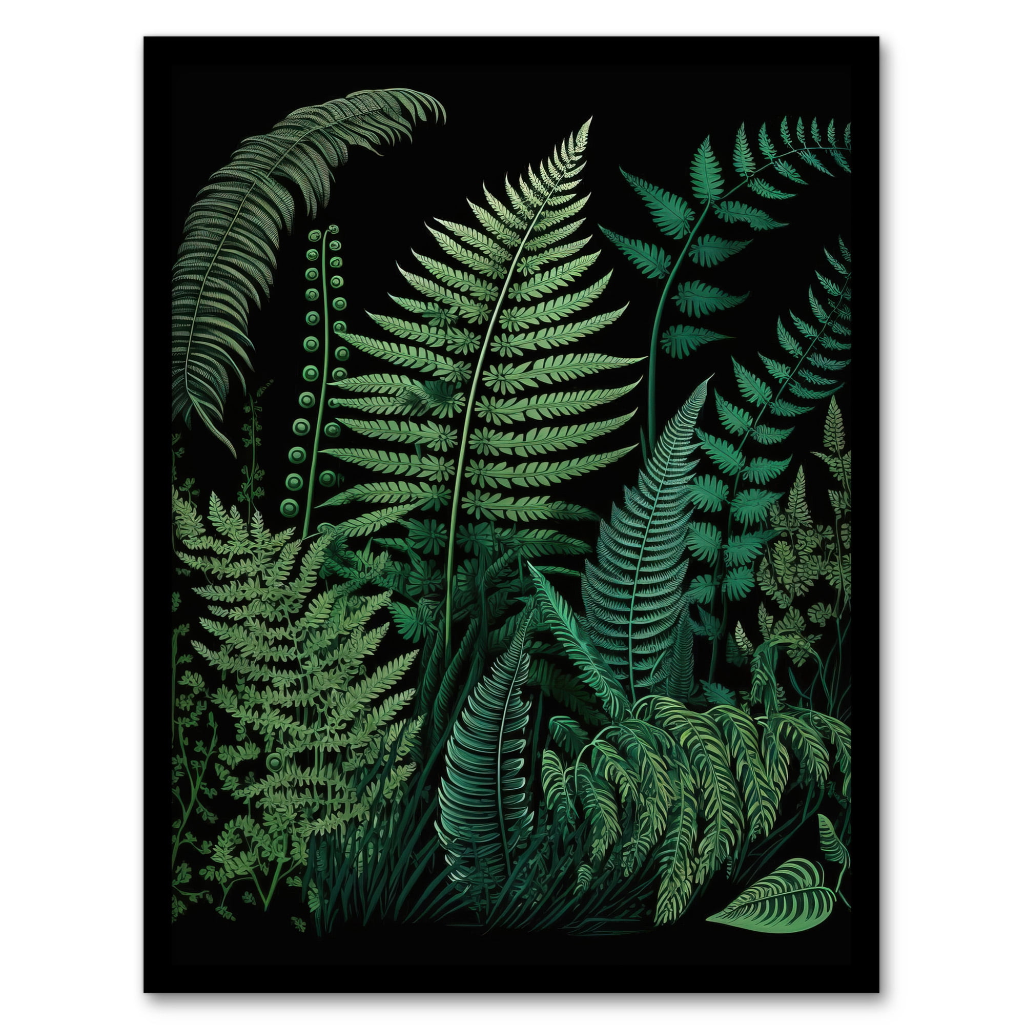 Elegant Fern Fronds Nature Foliage Botanical Artwork Teal Blue Green on ...