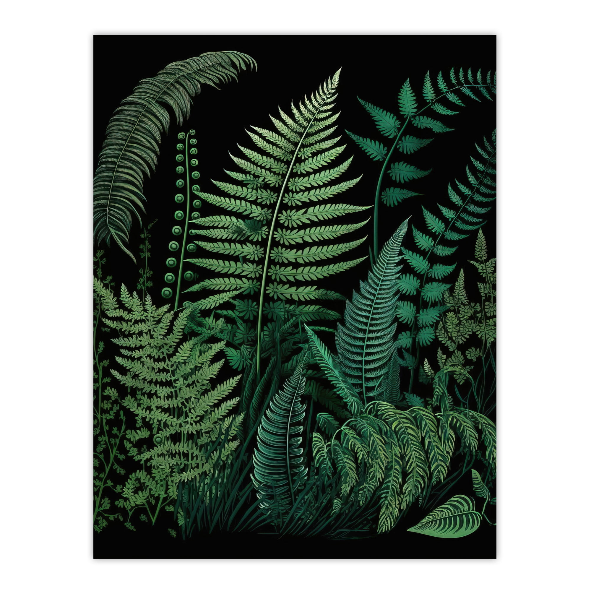 Elegant Fern Fronds Nature Foliage Botanical Artwork Teal Blue Green on ...