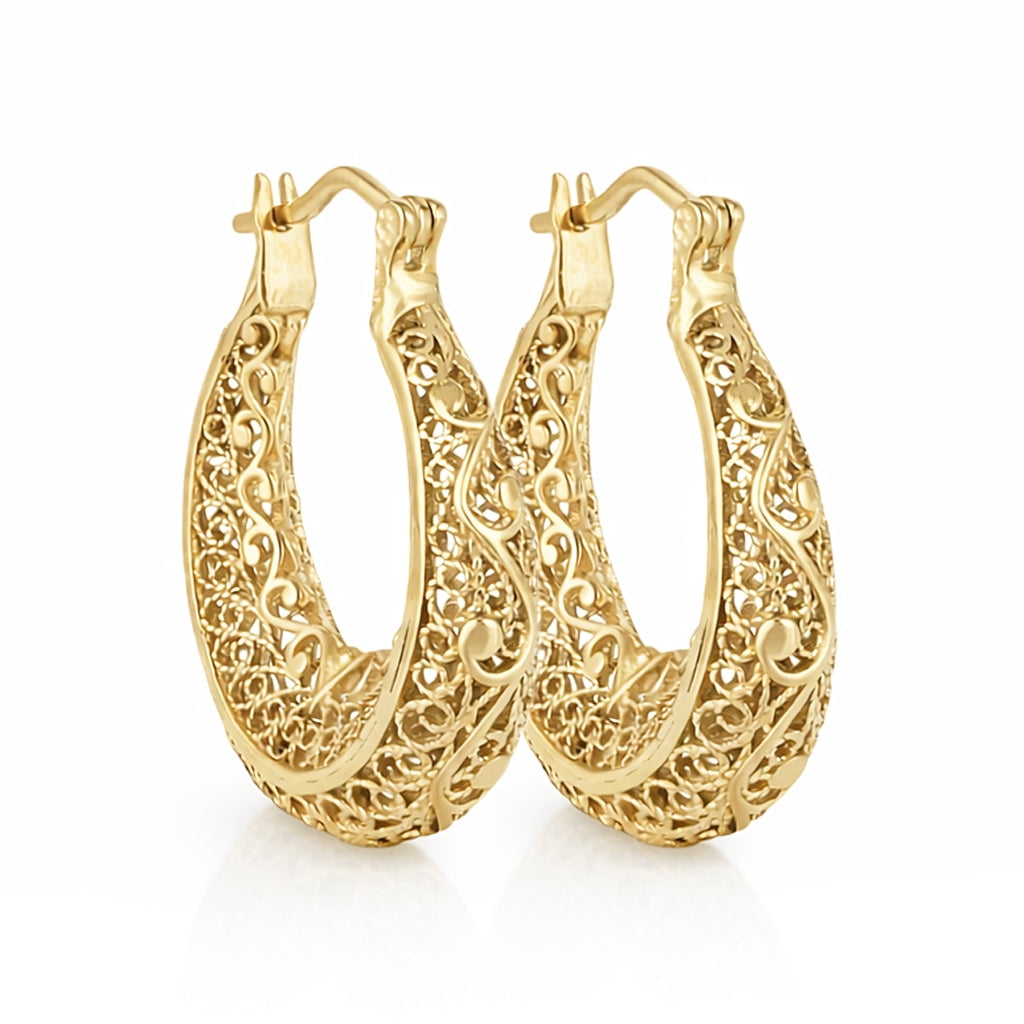 Elegant Filigree Gold Hoop Earrings with Intricate Scrollwork Design ...