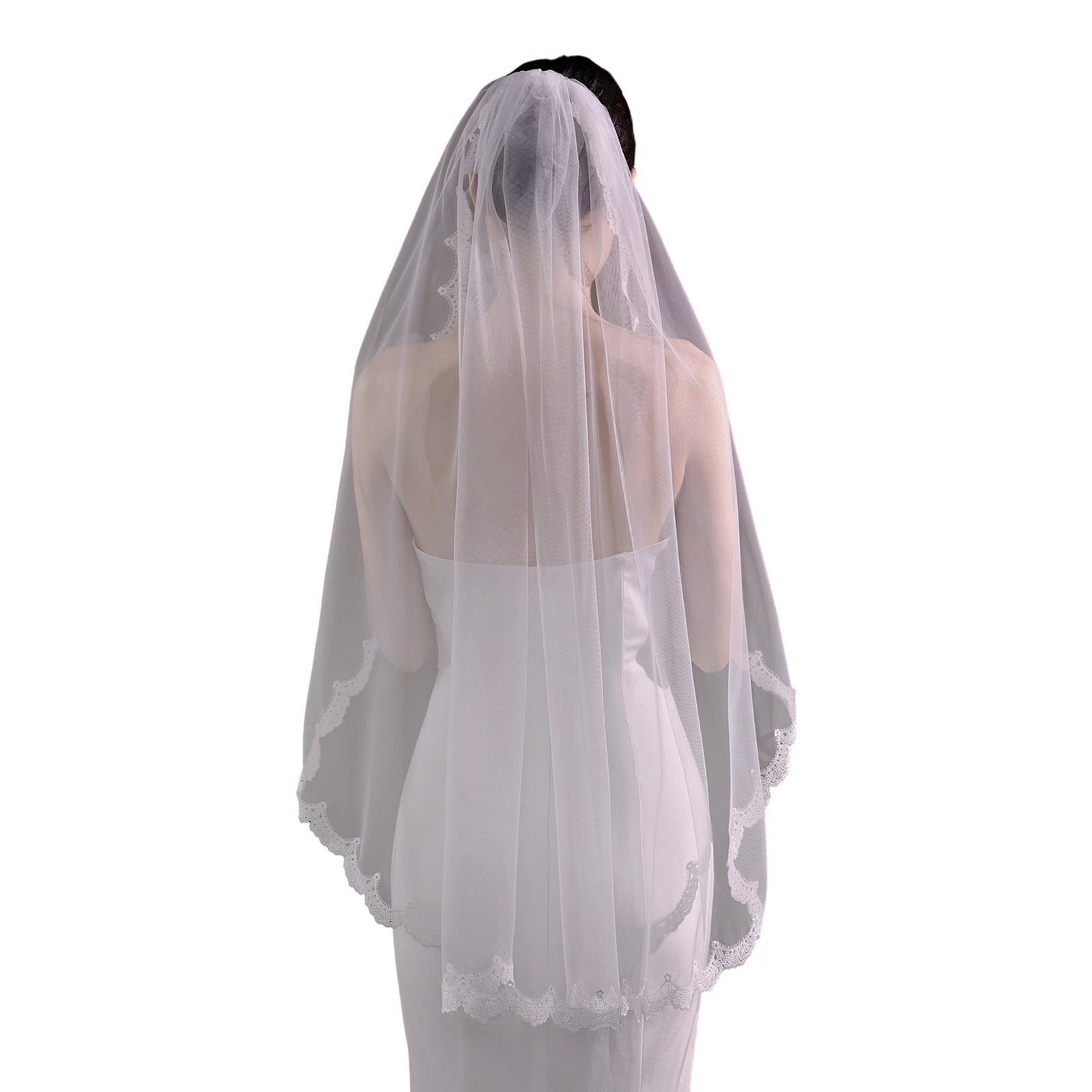 Elegant Fingertip Length Bridal Veils for Formal Event Seethrough Sheer ...
