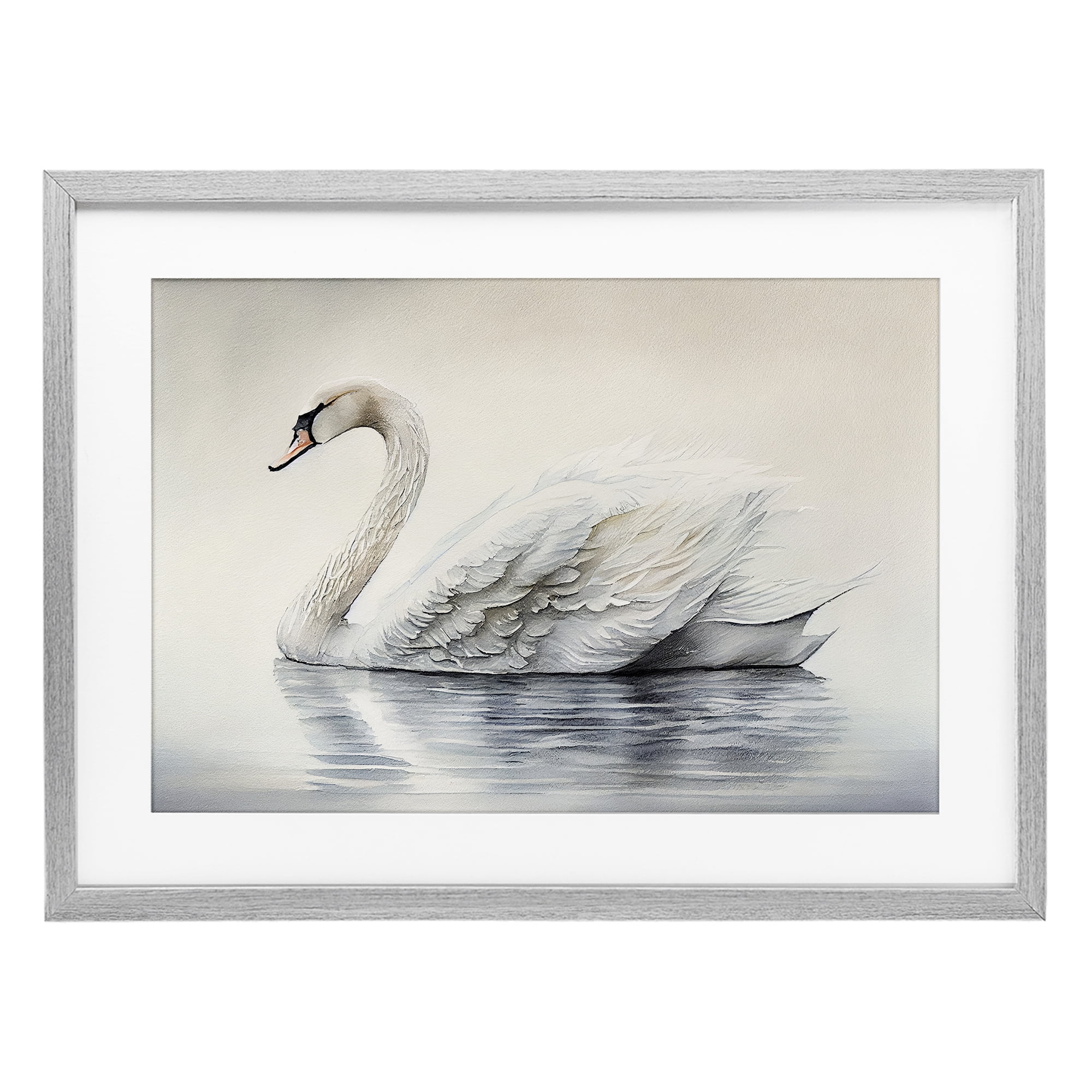 Elegant Floating Swan Gray Framed Print Under Glass, design by Sasha ...