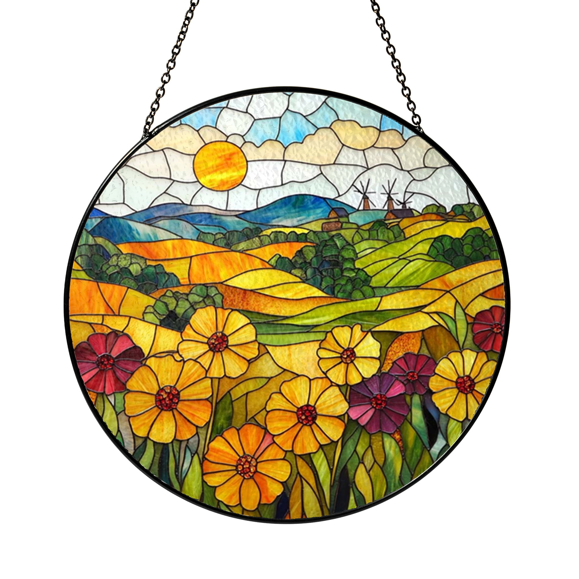 Elegant Floral Art Glass Style Window Hanging with Copper2001 - Walmart.com